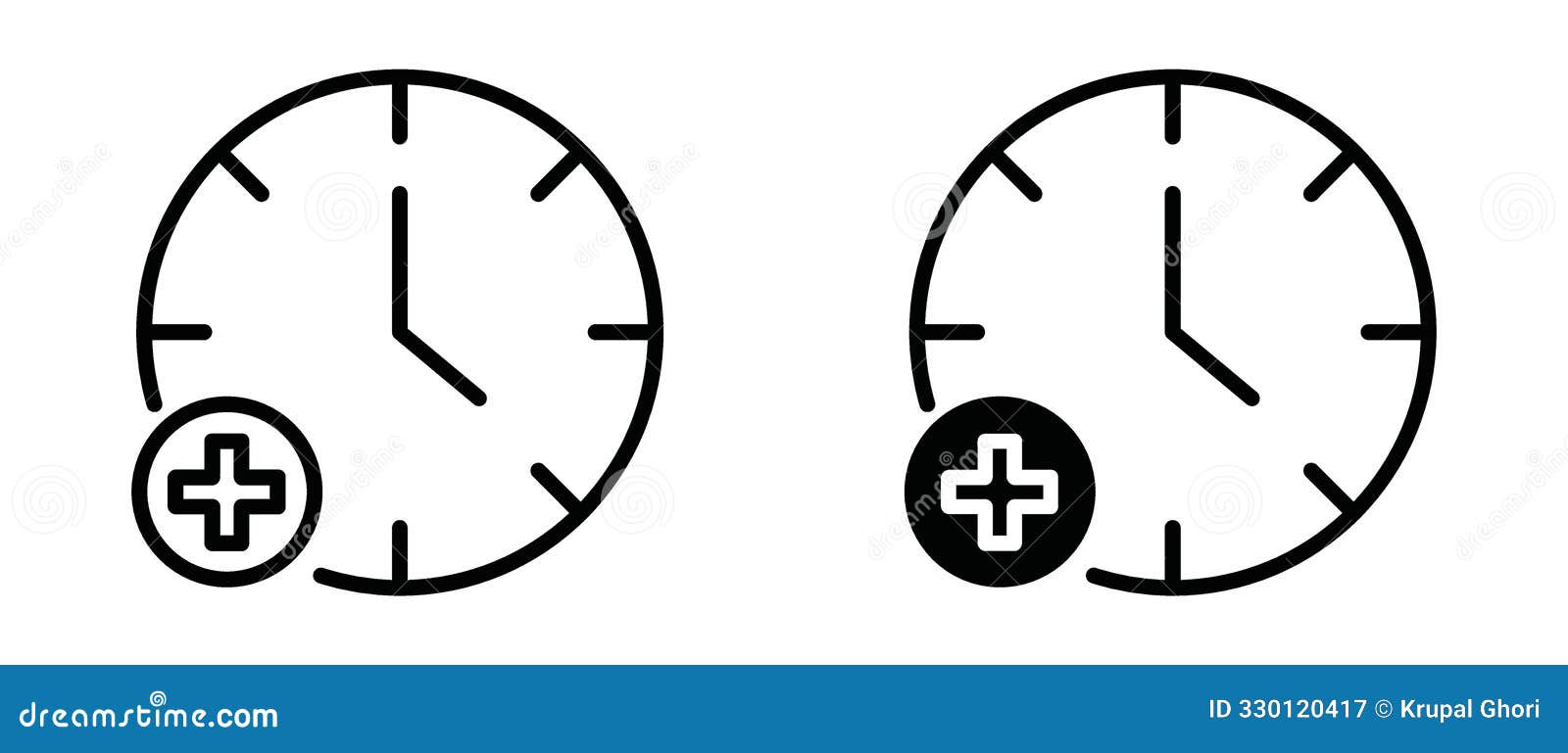 Plus Hours Outline Icon Collection or Set. Plus Hours Thin Vector Line ...