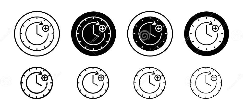 Plus Hours Vector Icon Set Collection. Plus Hours Outline Flat Icon ...