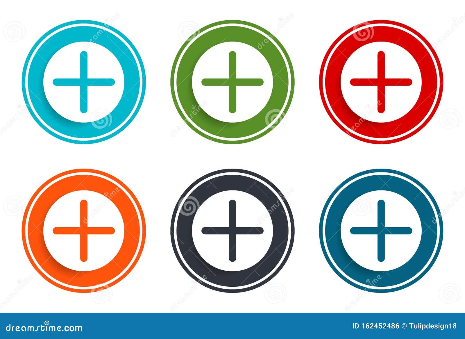 Plus Icon Flat Vector Illustration Design Round Buttons Collection 6 ...