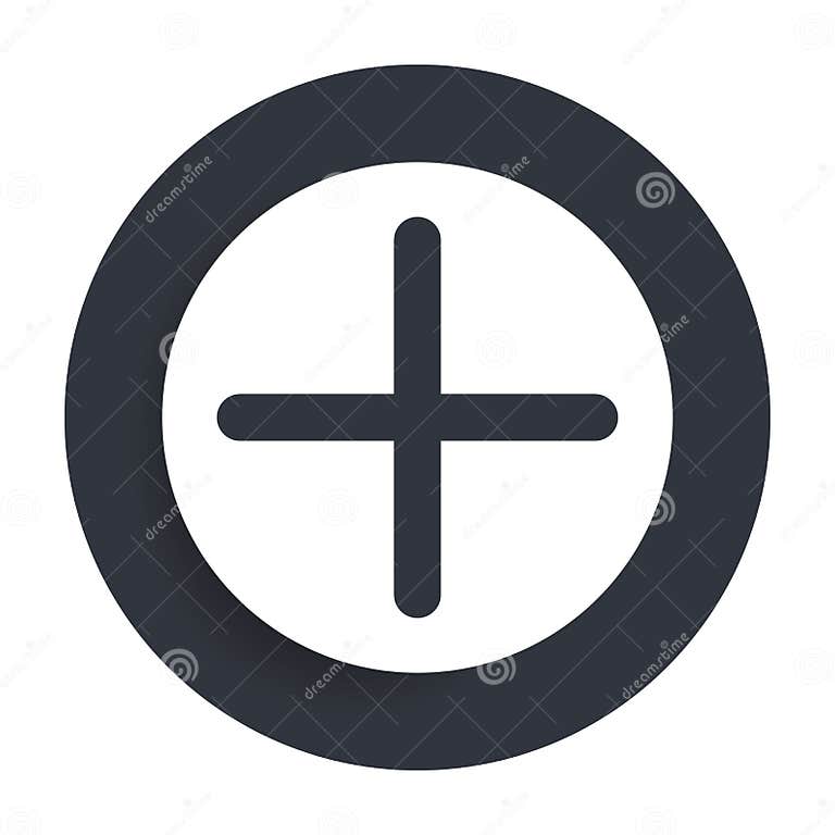 Plus Icon Flat Vector Round Button Clean Black and White Design Concept ...