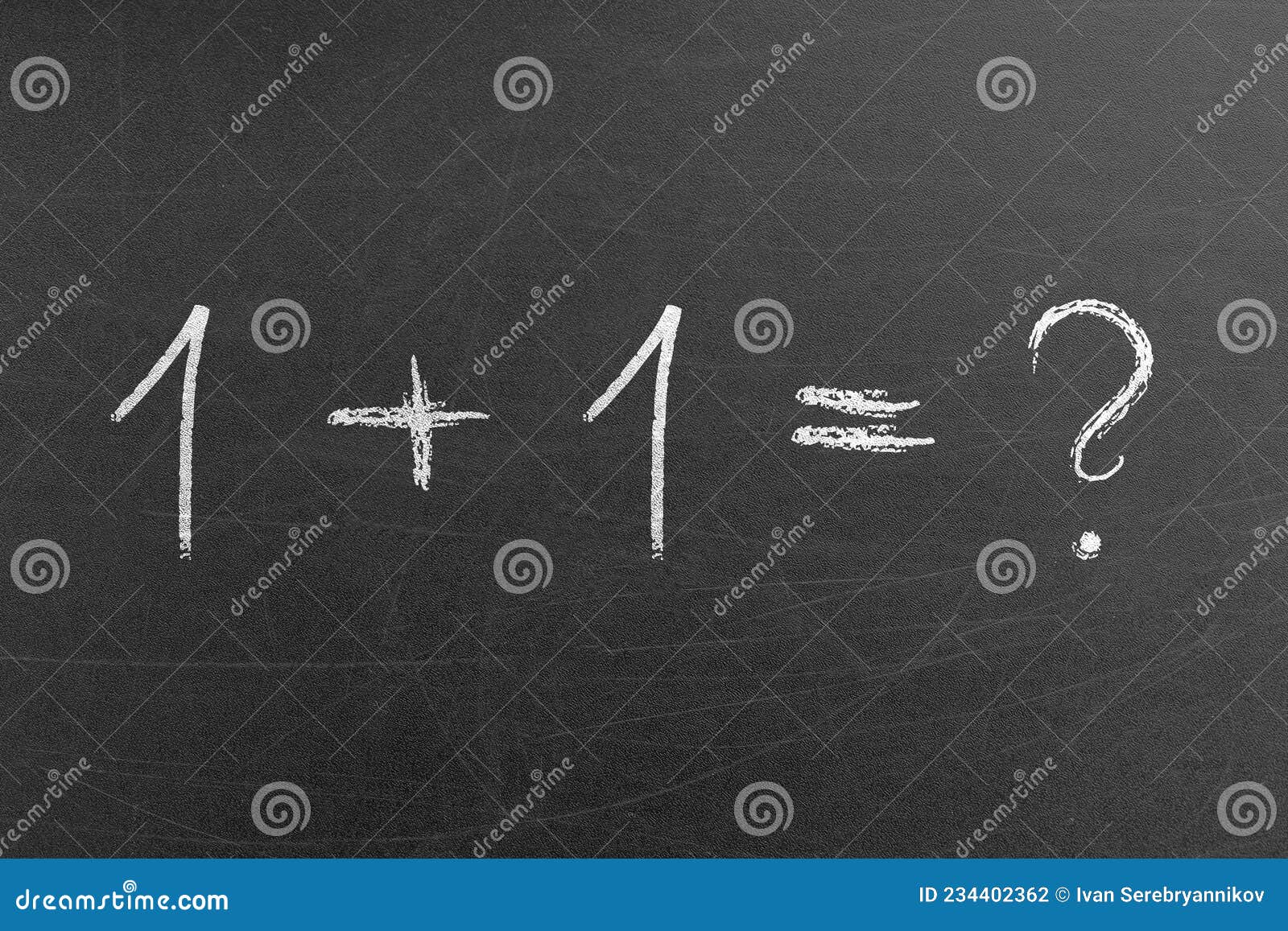1 Plus 1 Math Equation Formula with Question Mark on a Chalkboard Stock ...