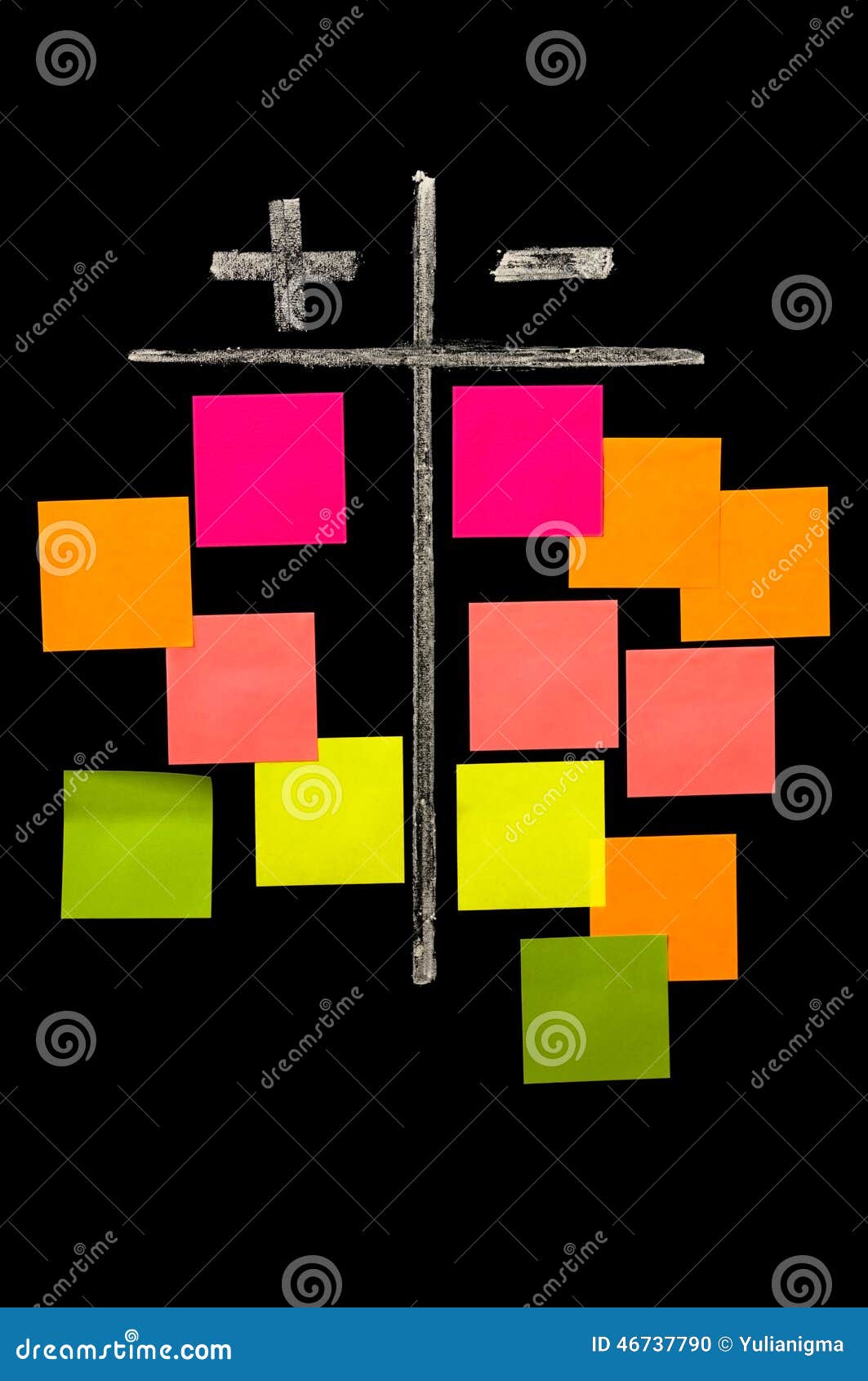 Plus And Minus On The Chalkboard With Color Sticky Notes Royalty-Free ...