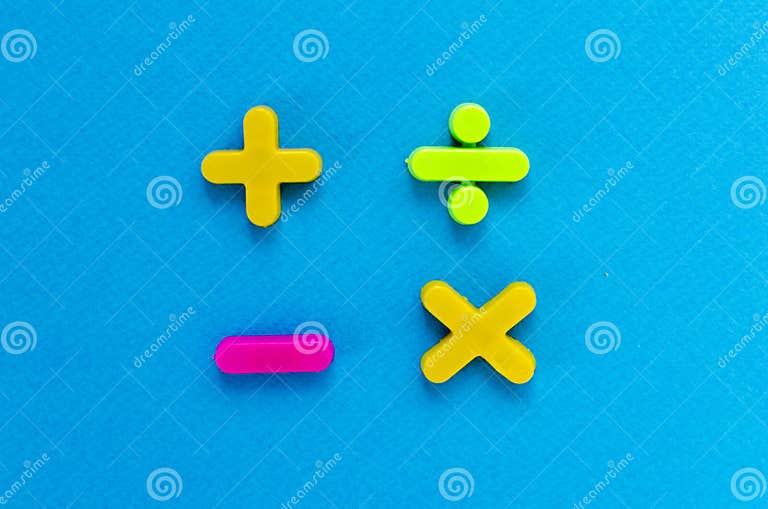 Plus, Minus, Divide, Multiply on Blue Background Stock Photo - Image of ...