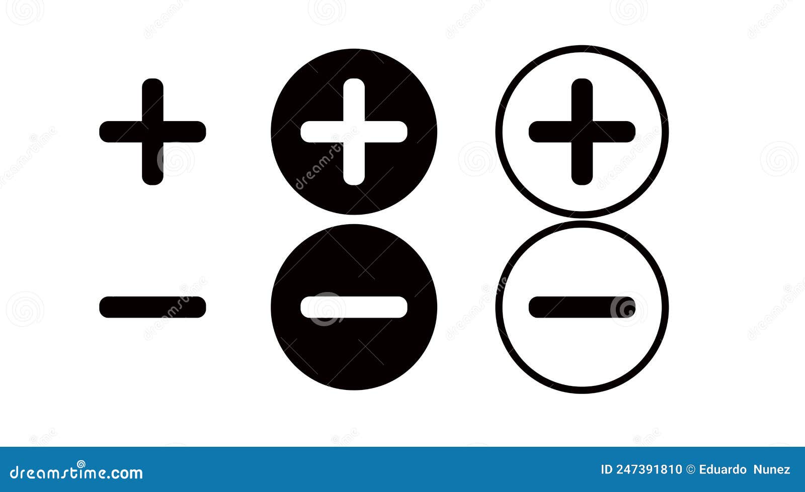 Plus and Minus Icon Set. Black and White Editable Flat Illustration ...