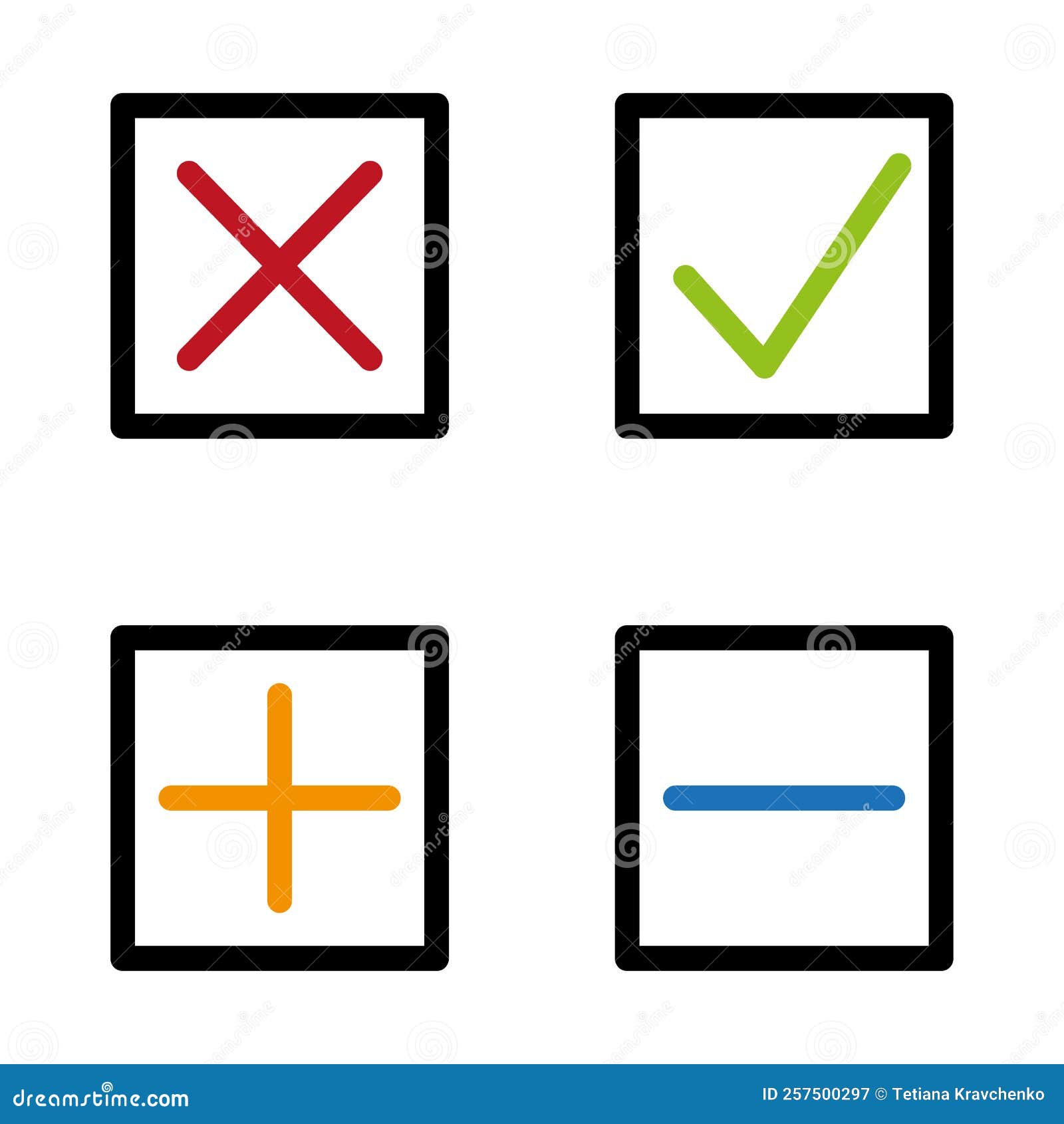 Plus Minus Tick Square. Cross Symbol. Vector Illustration. Stock Image ...
