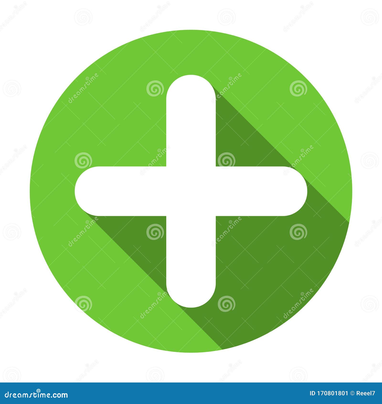 Plus Sign Flat Round Green Icon, Button with a Long Shadow. Stock ...