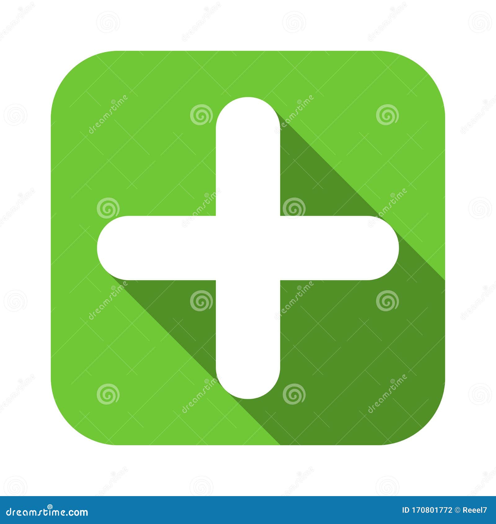 Plus Sign Flat Square Green Icon, Button with a Long Shadow. Stock ...