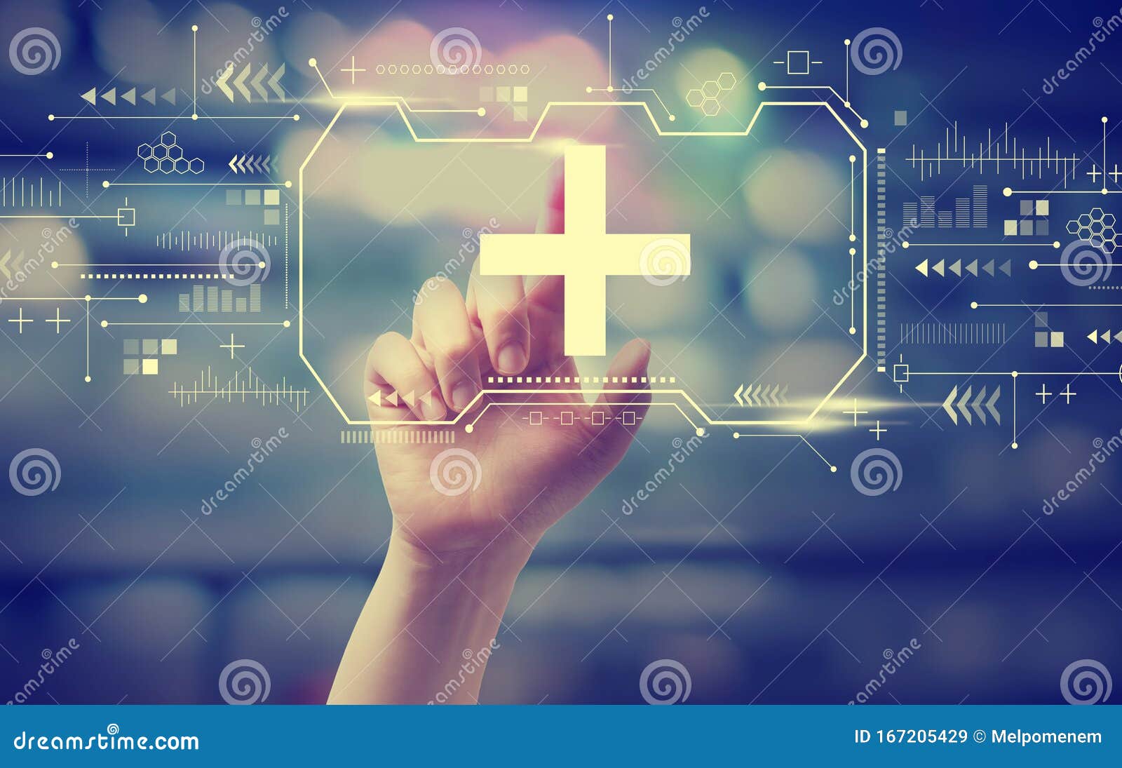 Plus Sign with Hand Pressing a Button Stock Image - Image of growth ...