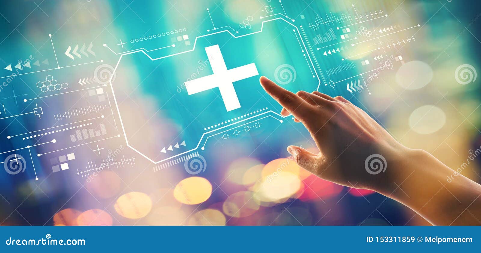 Plus Sign with Hand Pressing a Button Stock Image - Image of business ...