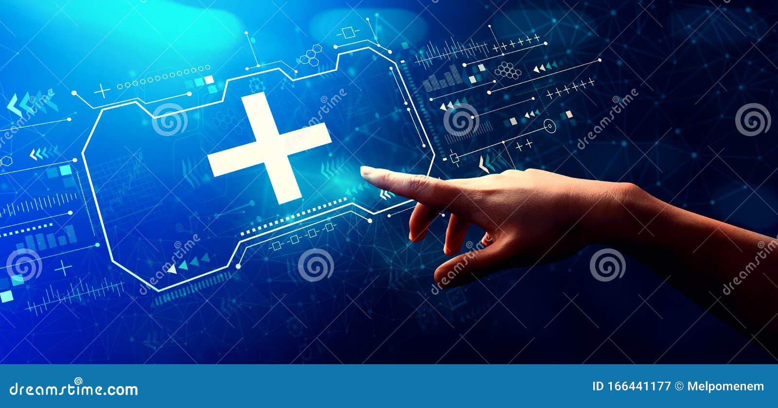 Plus Sign with Hand Pressing a Button Stock Image - Image of dark ...