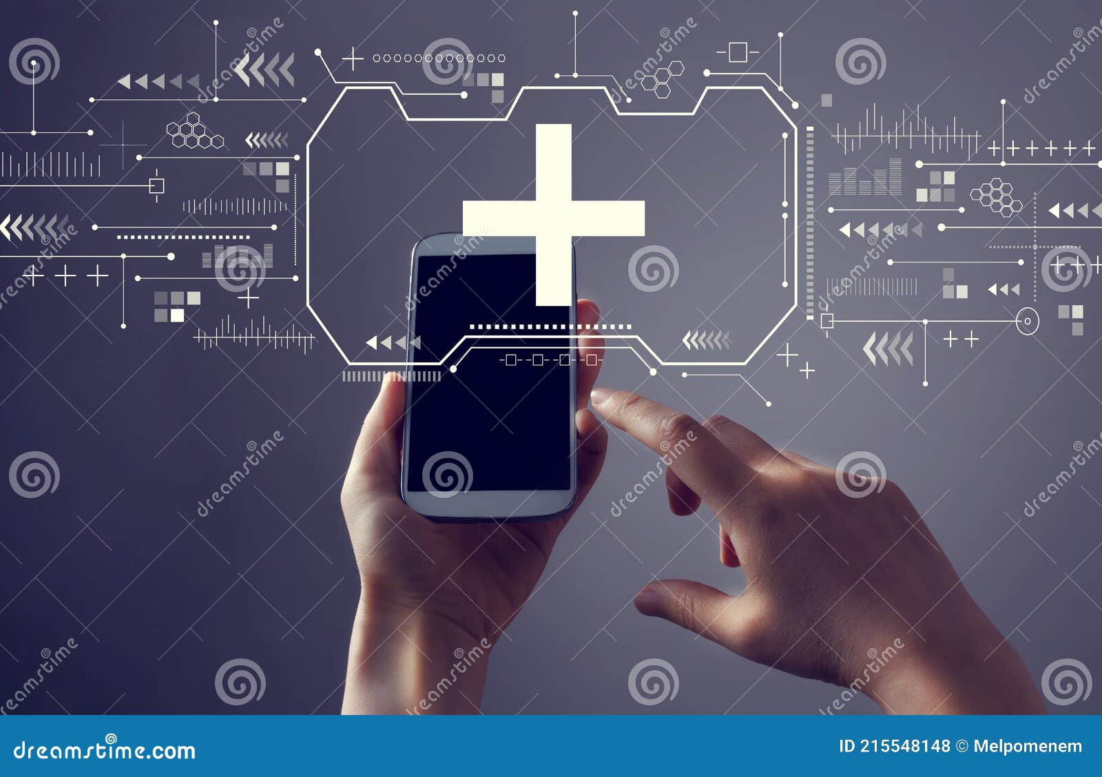 Plus sign with smartphone stock photo. Image of concept - 215548148