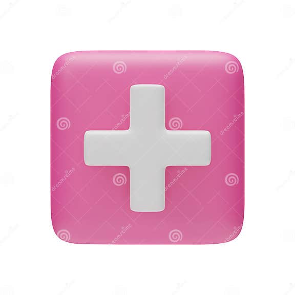 Plus Sign on Pink Square Button, 3d Mathematical Symbol Stock ...
