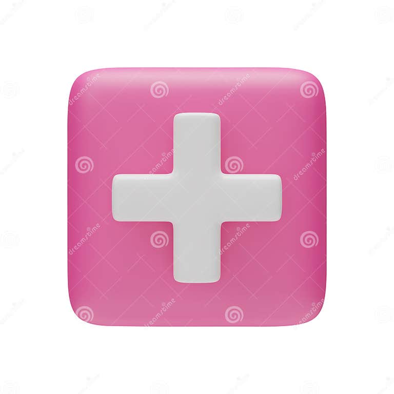 Plus Sign on Pink Square Button, 3d Mathematical Symbol Stock Vector ...