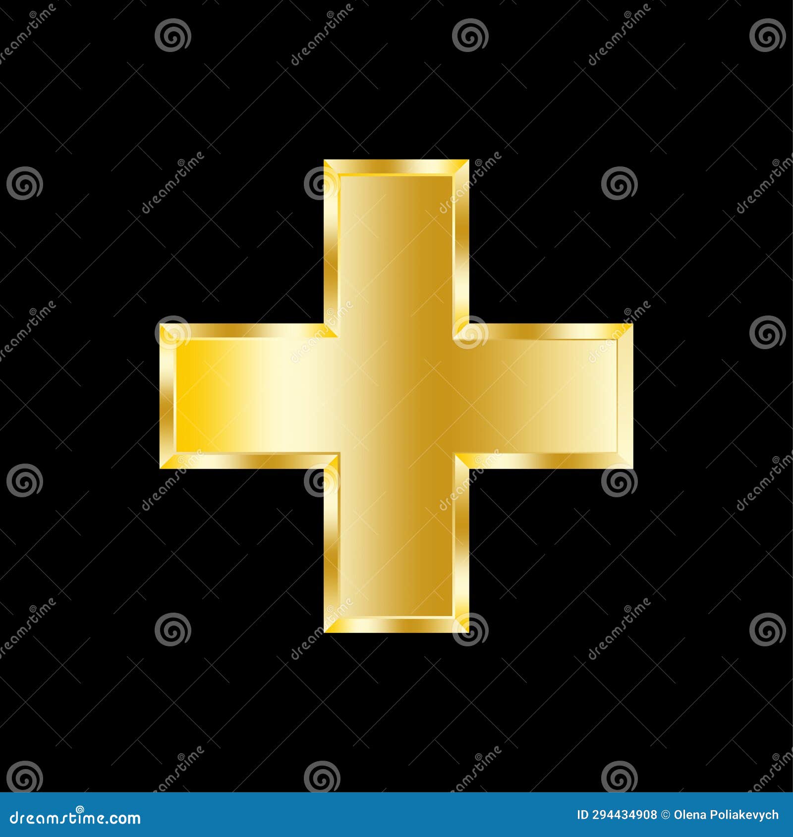 Plus Sign. Rectangular Beveled Golden Font. Vector Illustration. EPS 10 ...