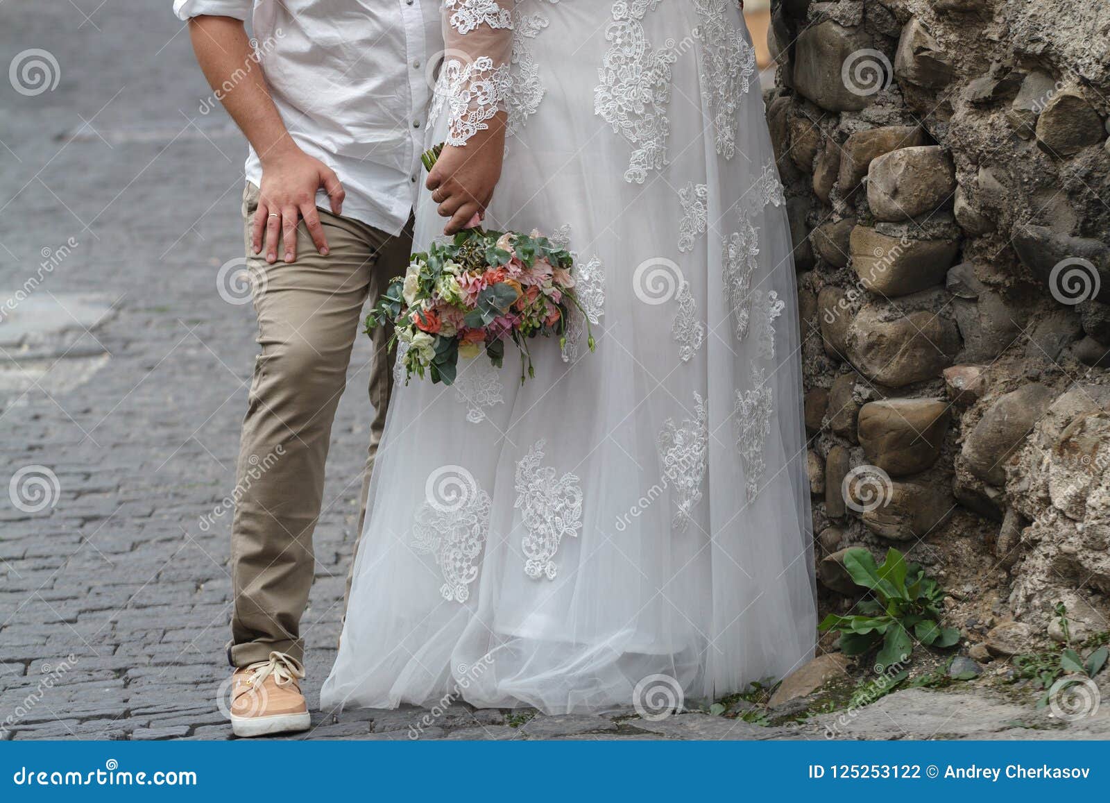 Plus Size Bride and Groom with the Bridal Bouquet Stock Photo - Image ...