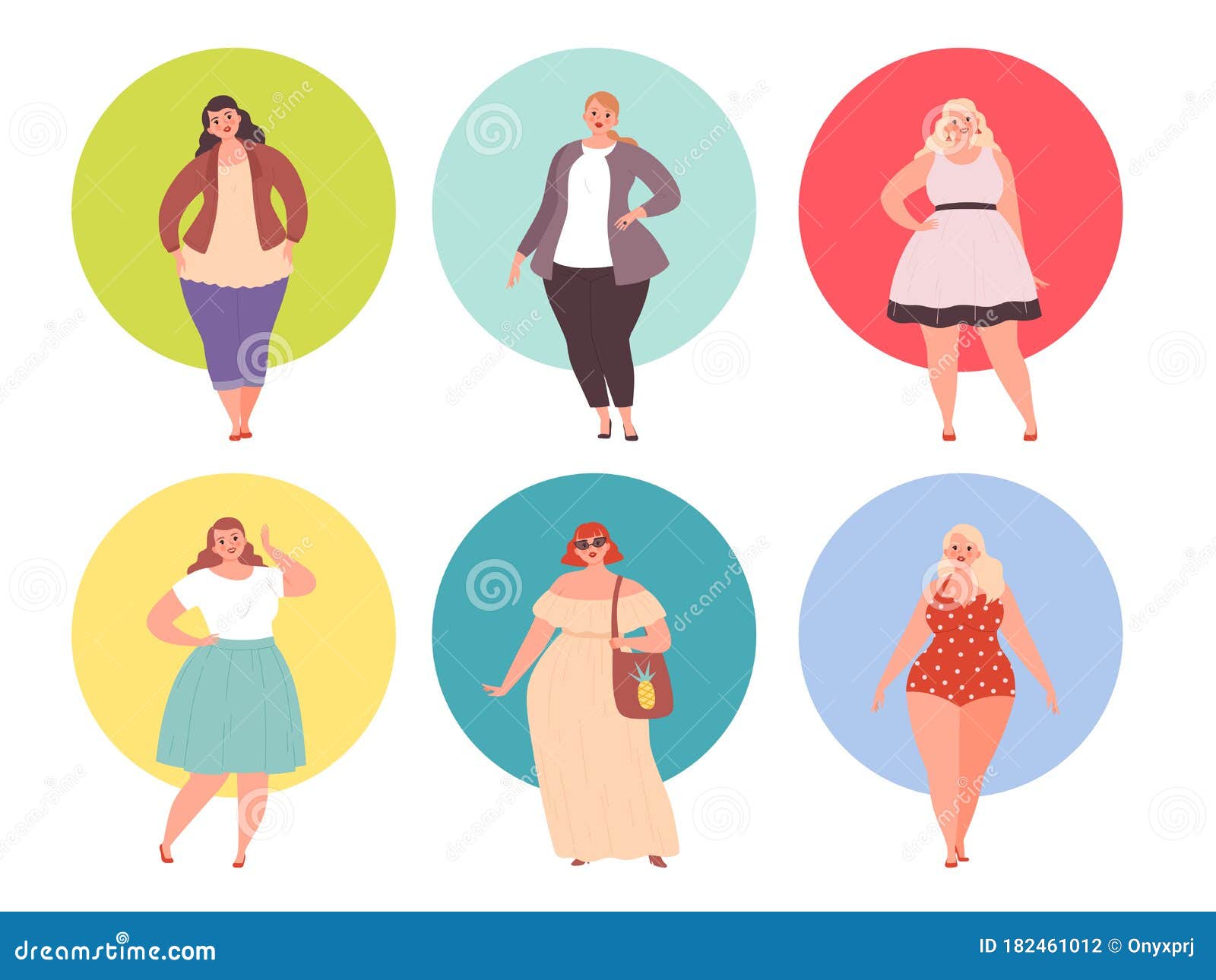 Plus Size Girls Fat Woman Chubby In Large Clothing Vector Young People