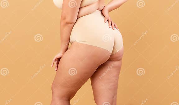 Plus Size Lady Cropped Shot Of Unrecognizable Curvy Woman Posing In Underwear Stock Image