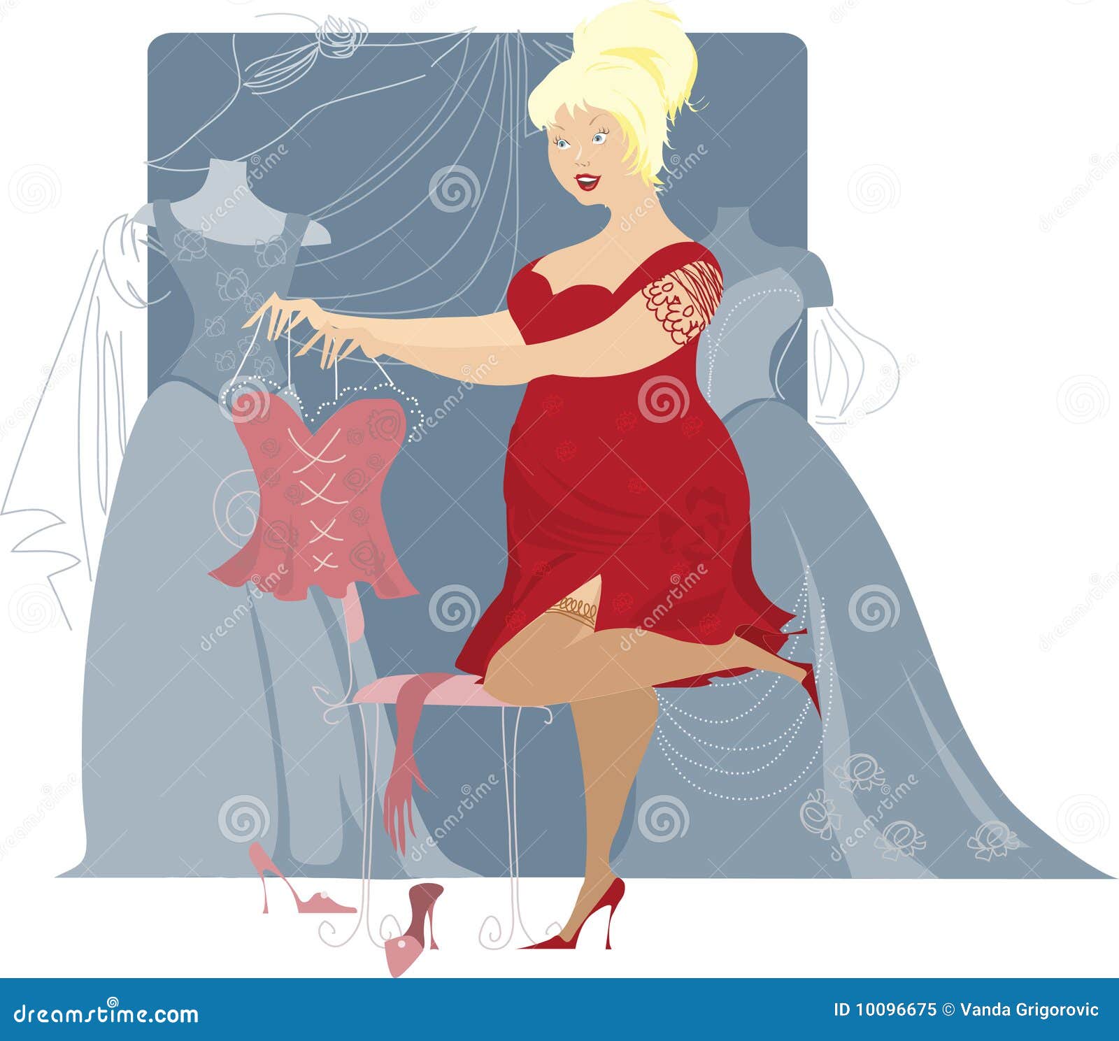 Plus Size Lady Looking for Evening Dress Stock Vector - Illustration of ...