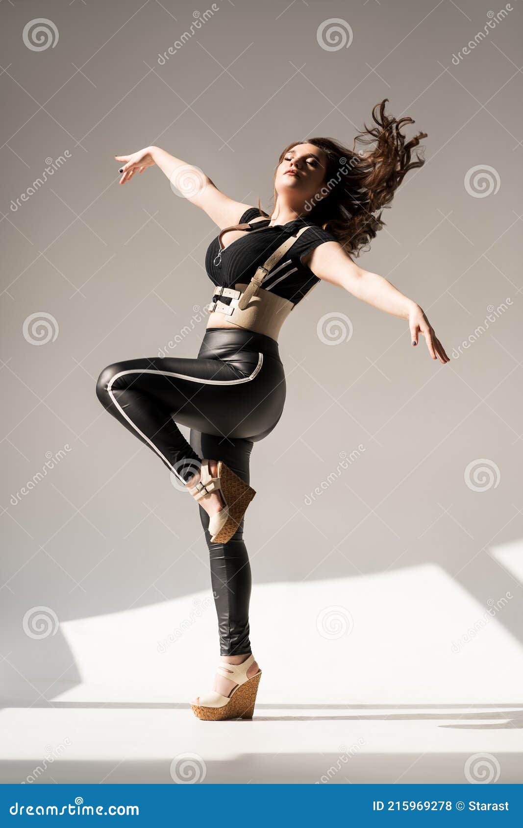Plus Size Model with Big Breasts Dancing in the Studio Stock Photo ...