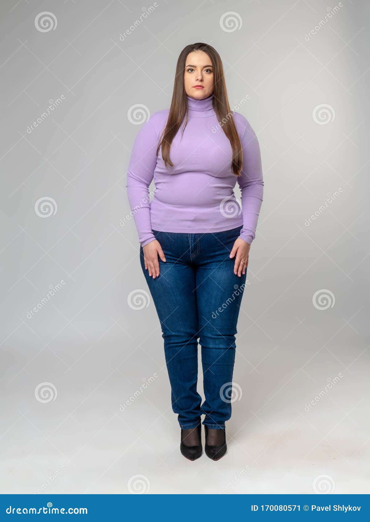 Plus Size Model with Long Hair Posing in Studio Stock Image - Image of ...