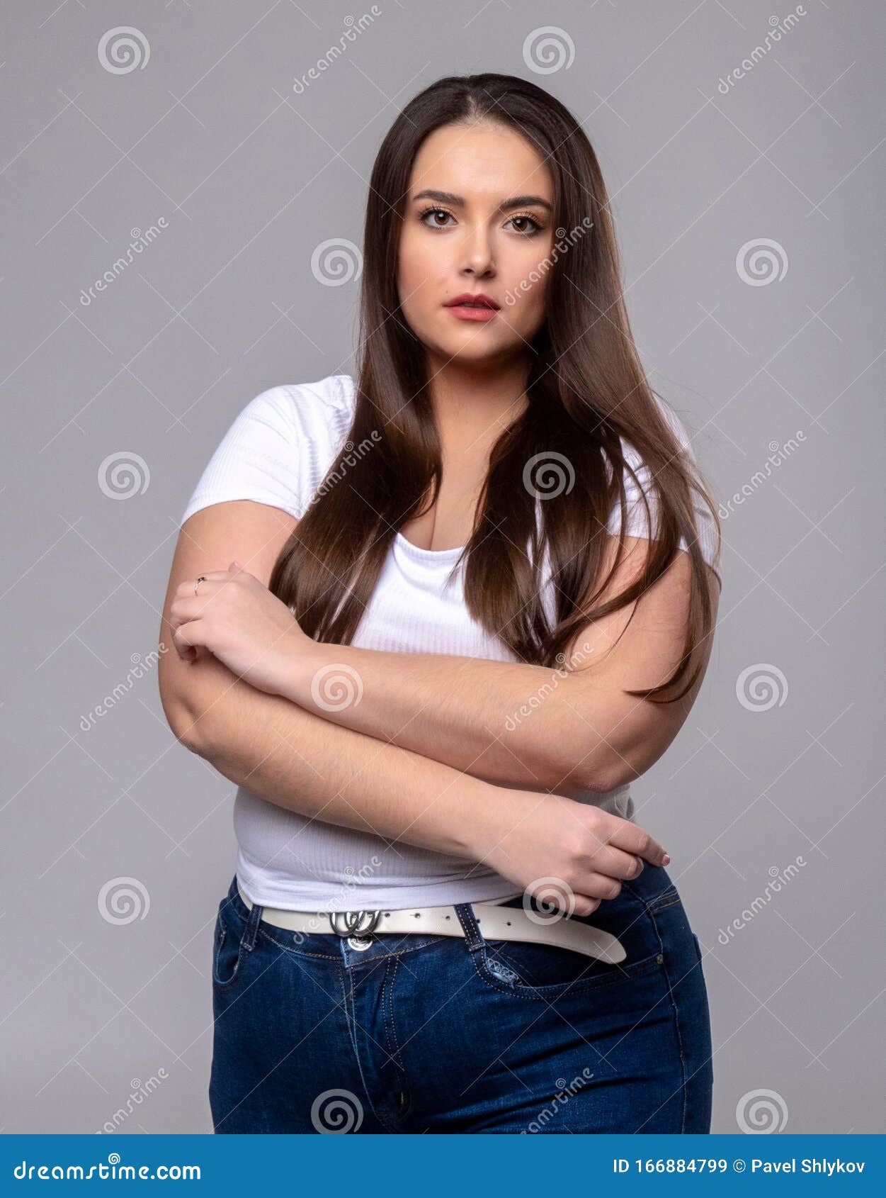 Plus Size Model with Long Hair in Studio Stock Image - Image of woman ...