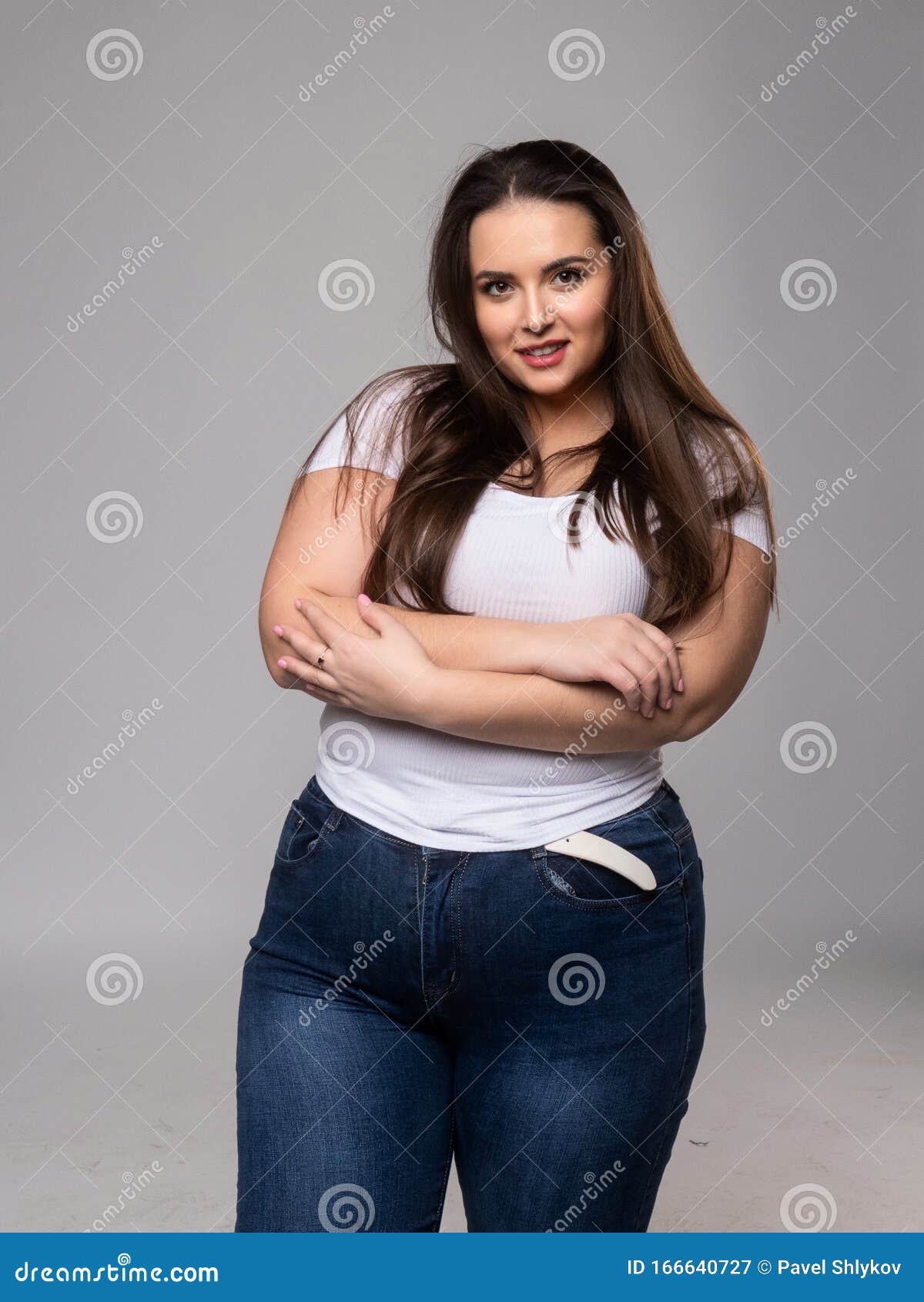 Plus Size Model with Long Hair in Studio Stock Image - Image of figure ...