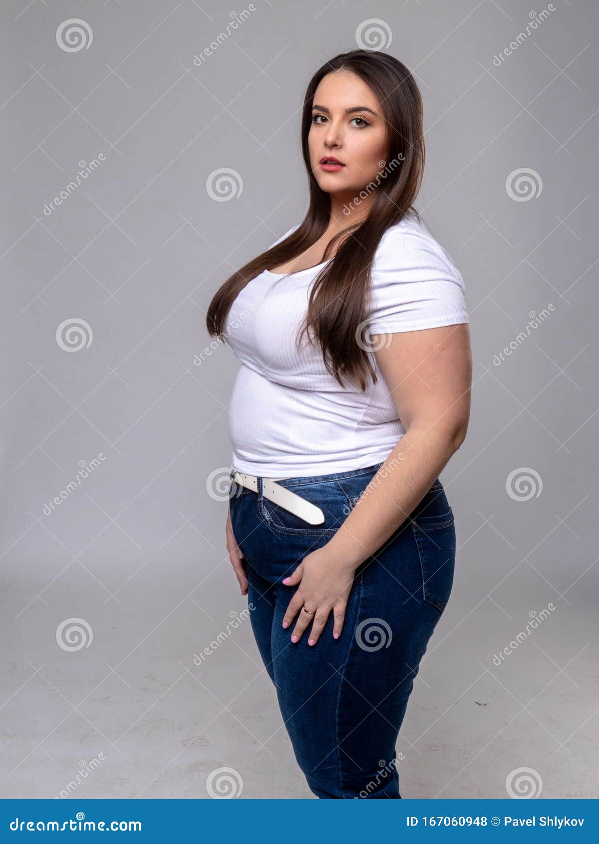 Plus Size Model with Long Hair in Studio Stock Photo - Image of young ...