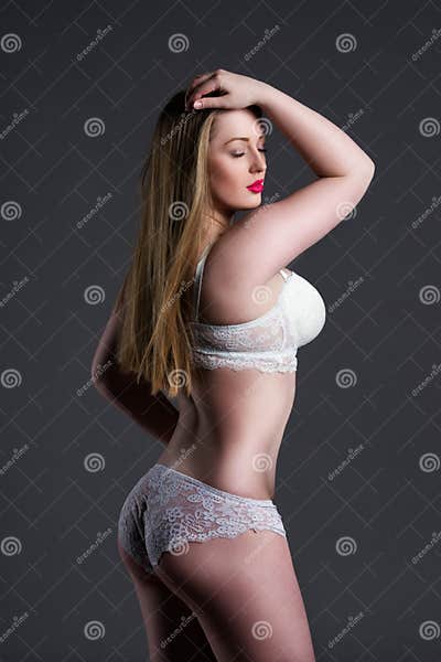 Plus Size Model In White Underwear Fat Woman With Big Natural Breast