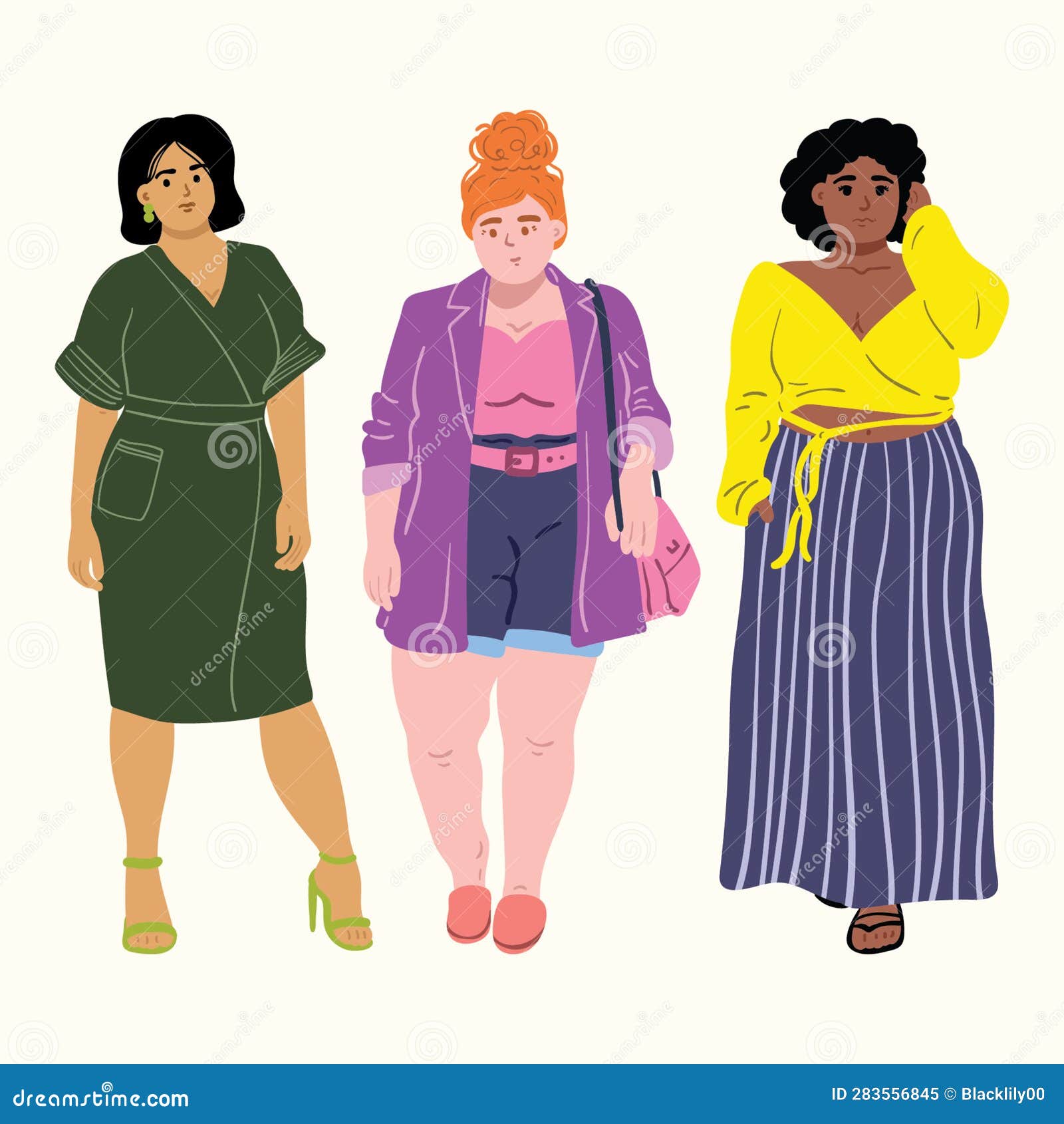Plus Size Fashion Women Vector Illustration Stock Vector - Illustration ...