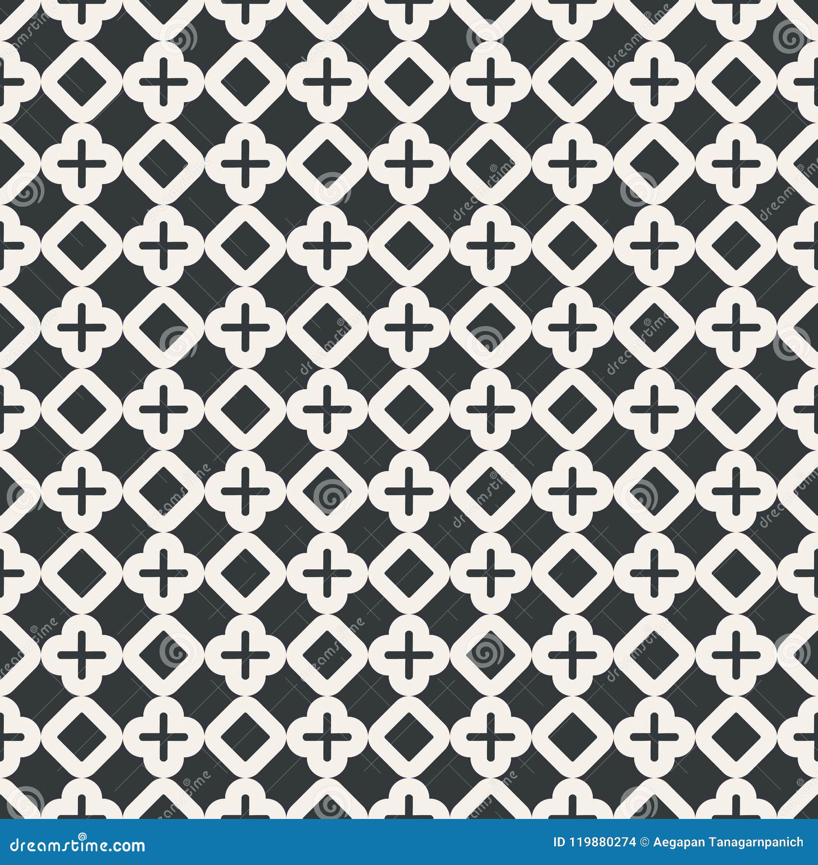 Plus & Square Symbo Dot Abstract Seamless Pattern Monochrome or Stock ...