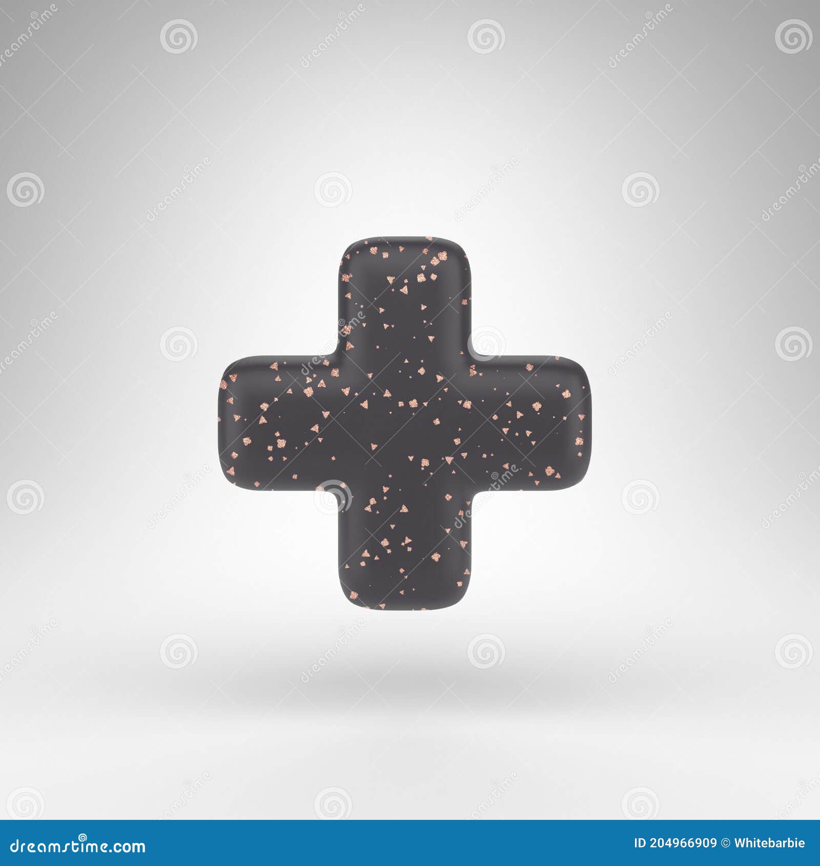 Plus Symbol on White Background. Black Matte 3D Sign with Copper Dots ...