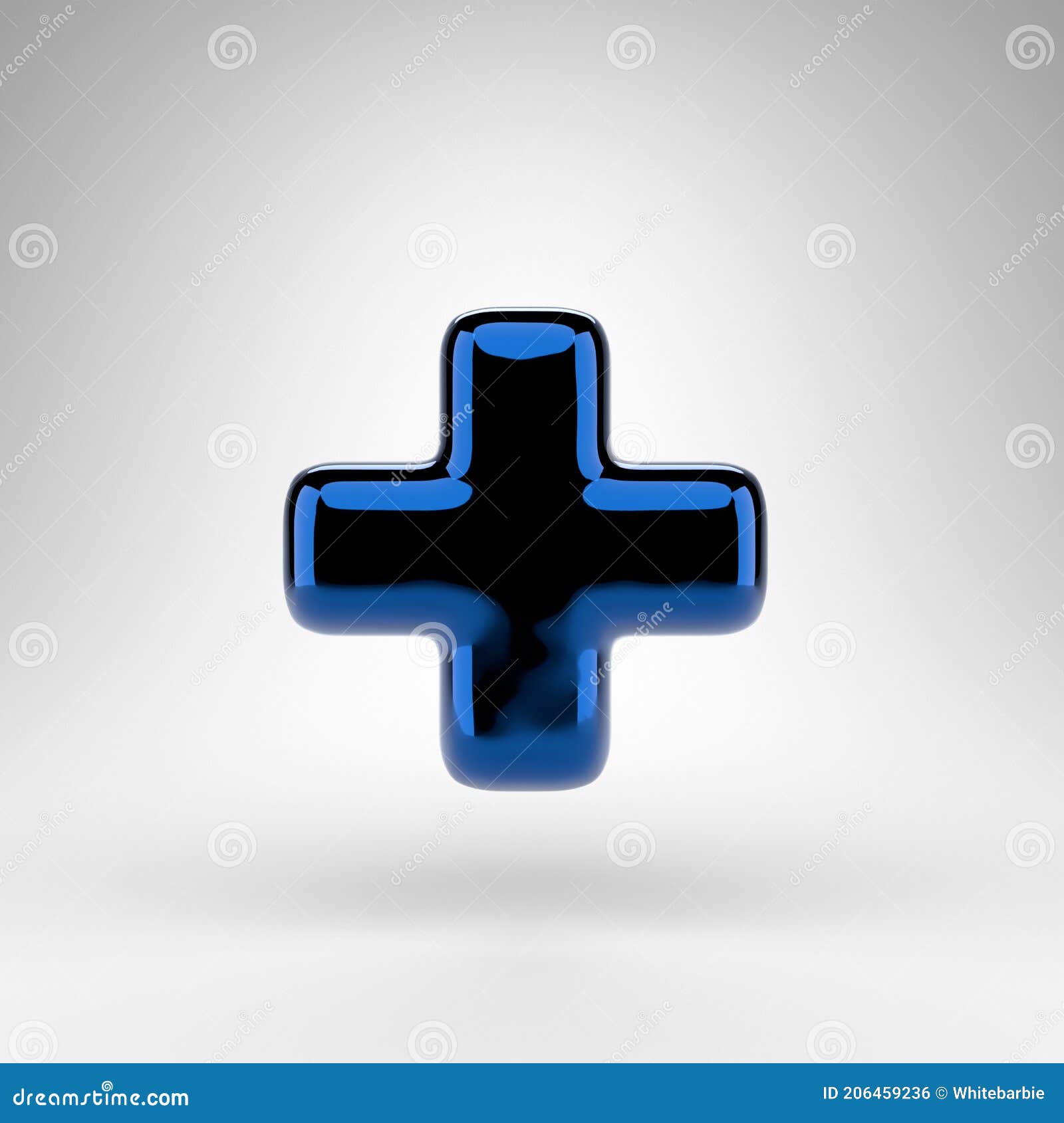 Plus Symbol on White Background. Blue Chrome 3D Sign with Glossy ...