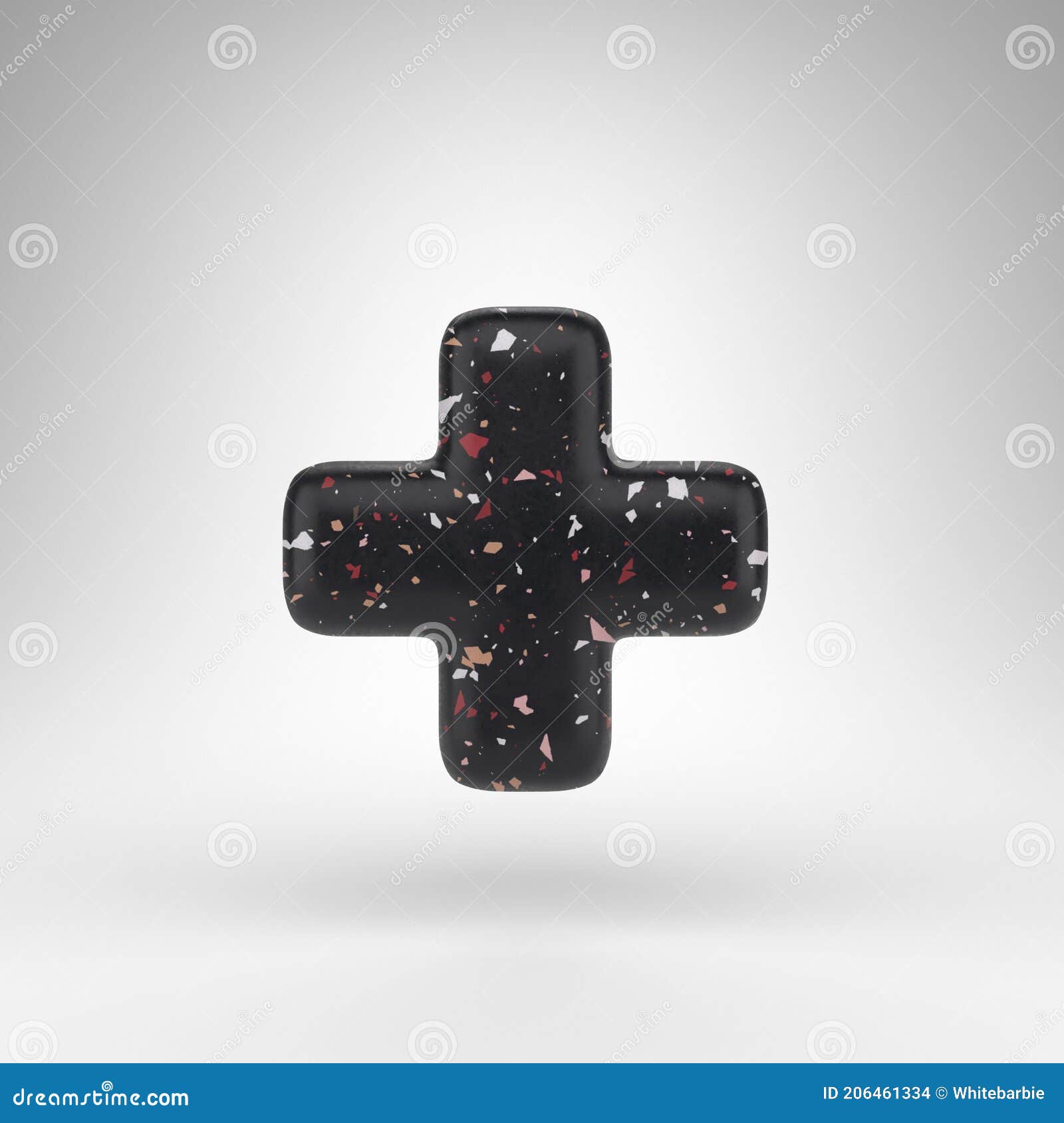 Plus Symbol on White Background. 3D Sign with Black Terrazzo Pattern ...