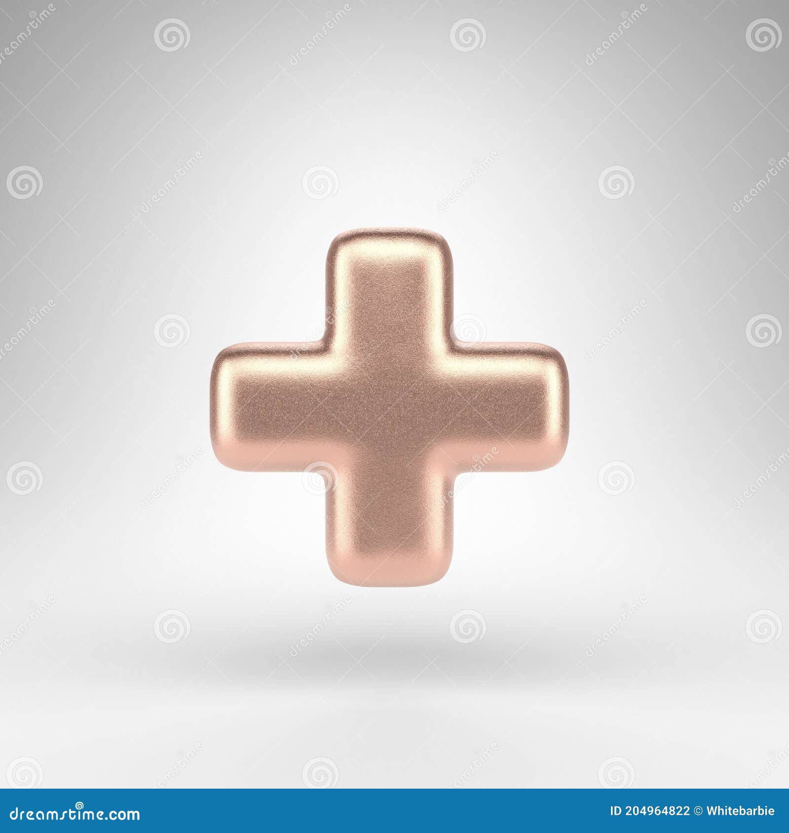 Plus Symbol on White Background. Matte Copper 3D Sign with Shiny ...
