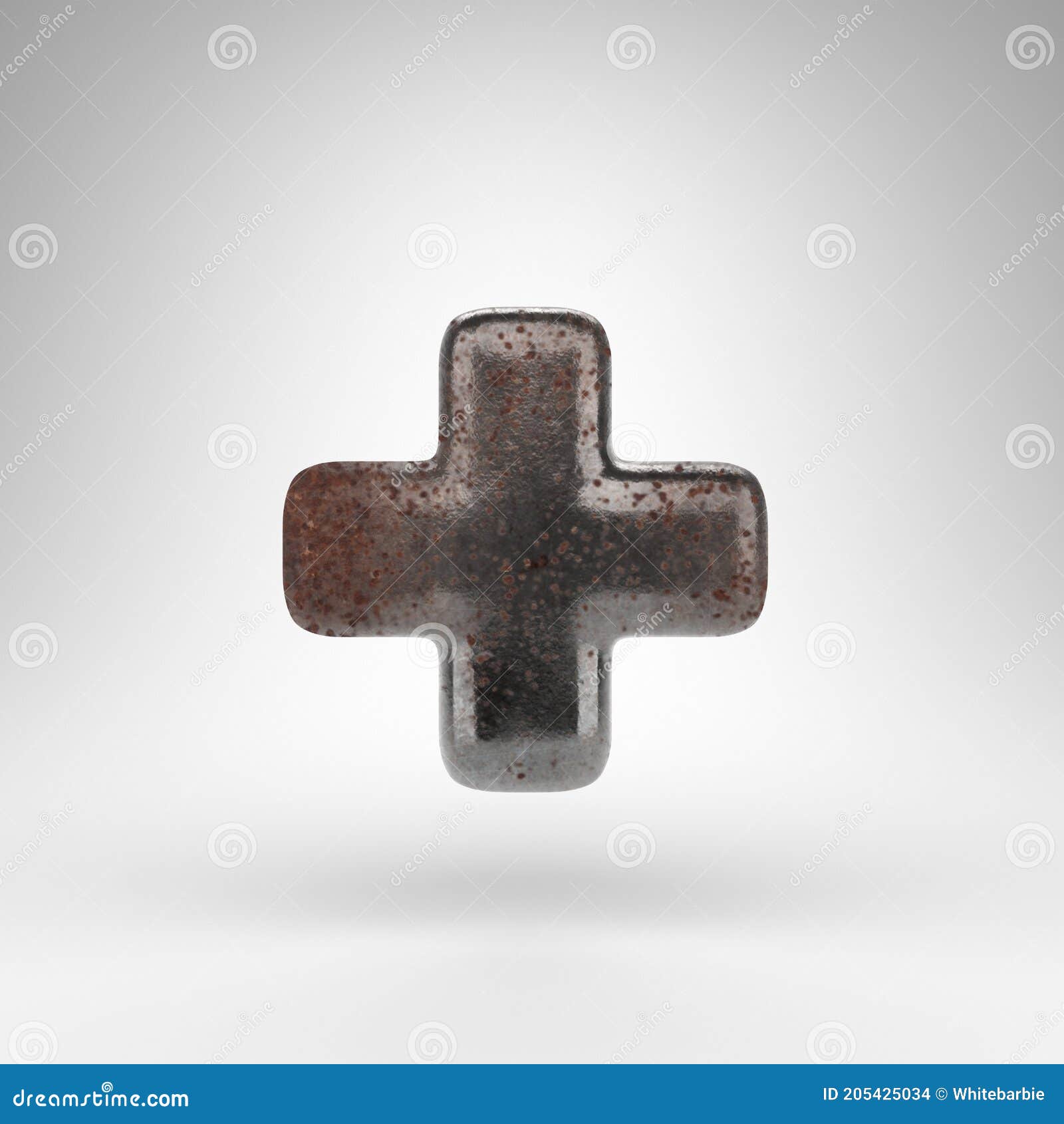 Plus Symbol on White Background. Rusty Metal 3D Sign with Oxidized ...