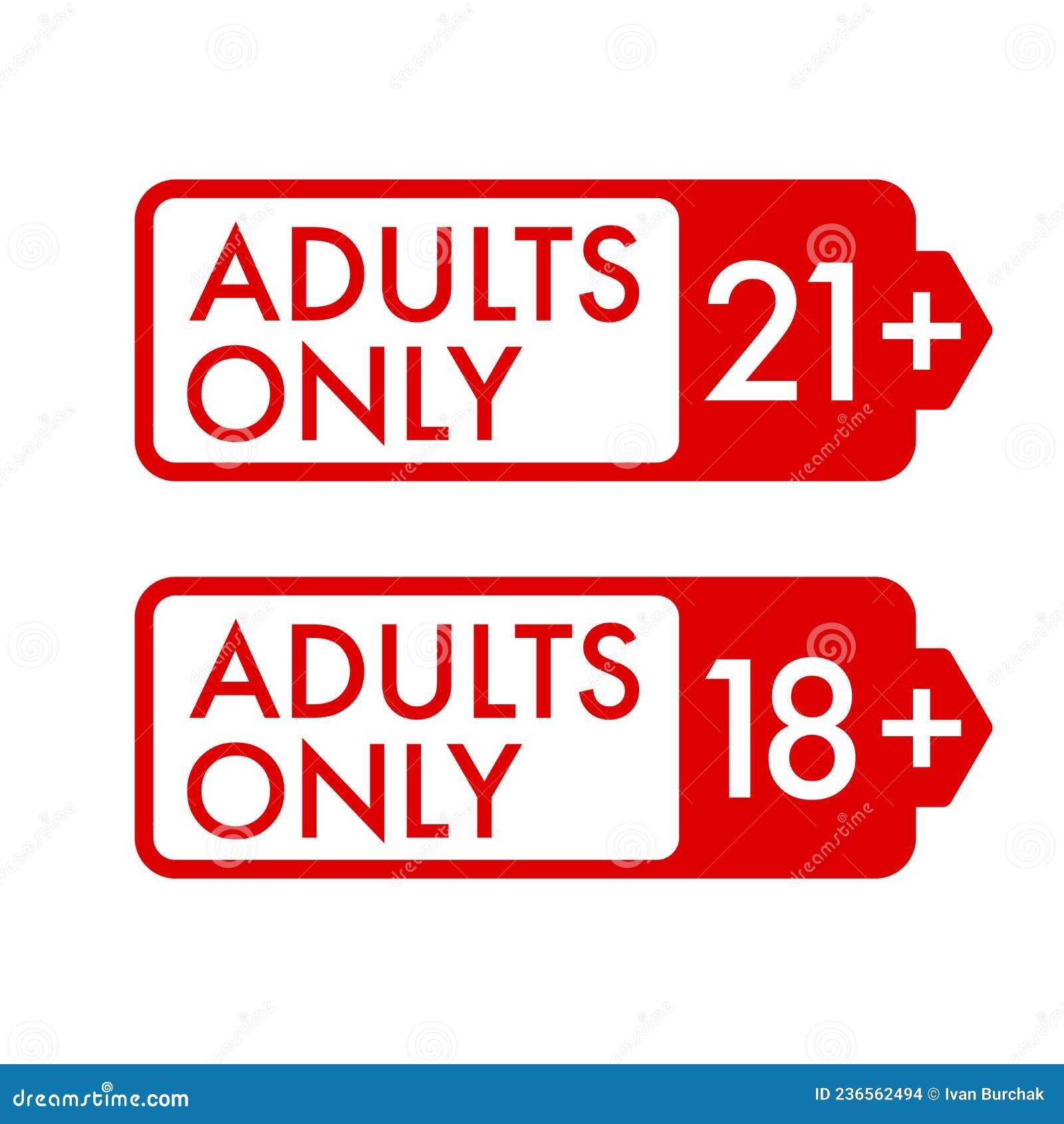 Eighteen and Twenty One Plus Years Sticker, Badge, Rectangular Red ...