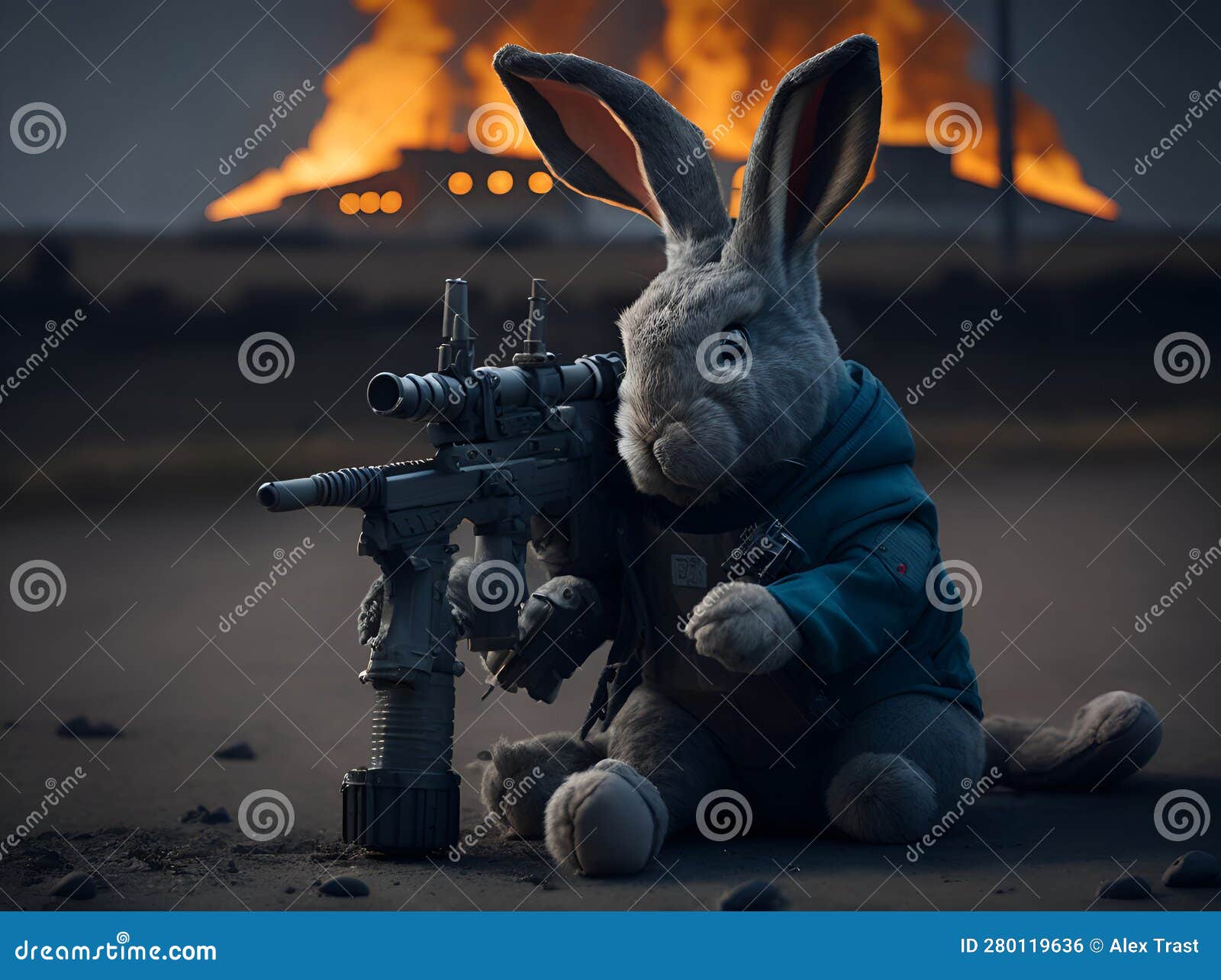 Plush Rabbit with Weapons. AI Generated Stock Illustration ...