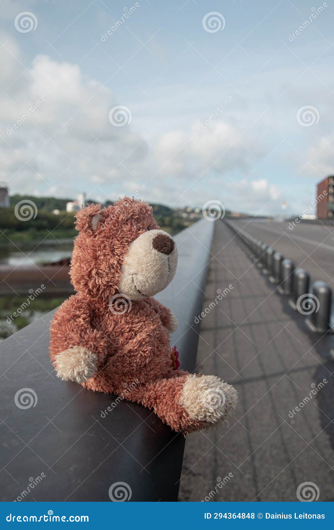 A Plush Teddy Bear Sits on a Bridge Stock Photo - Image of bridge ...