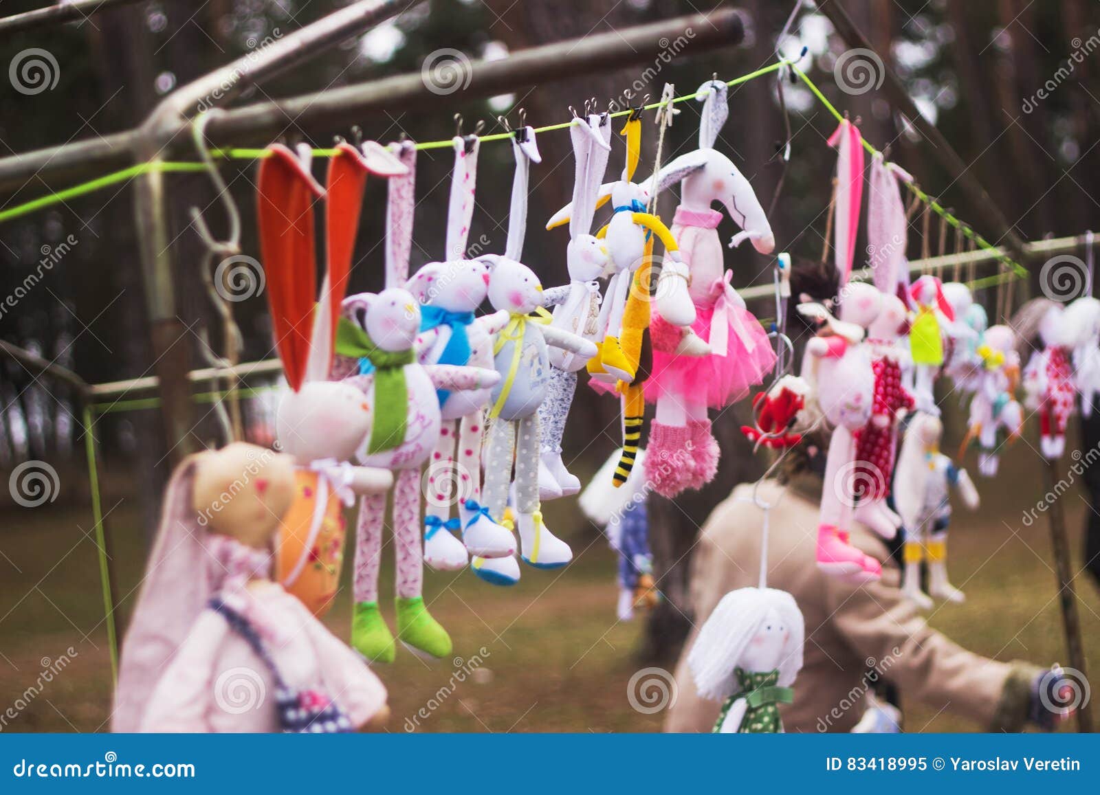 Plush toys on the rope stock image. Image of love, birthday - 83418995