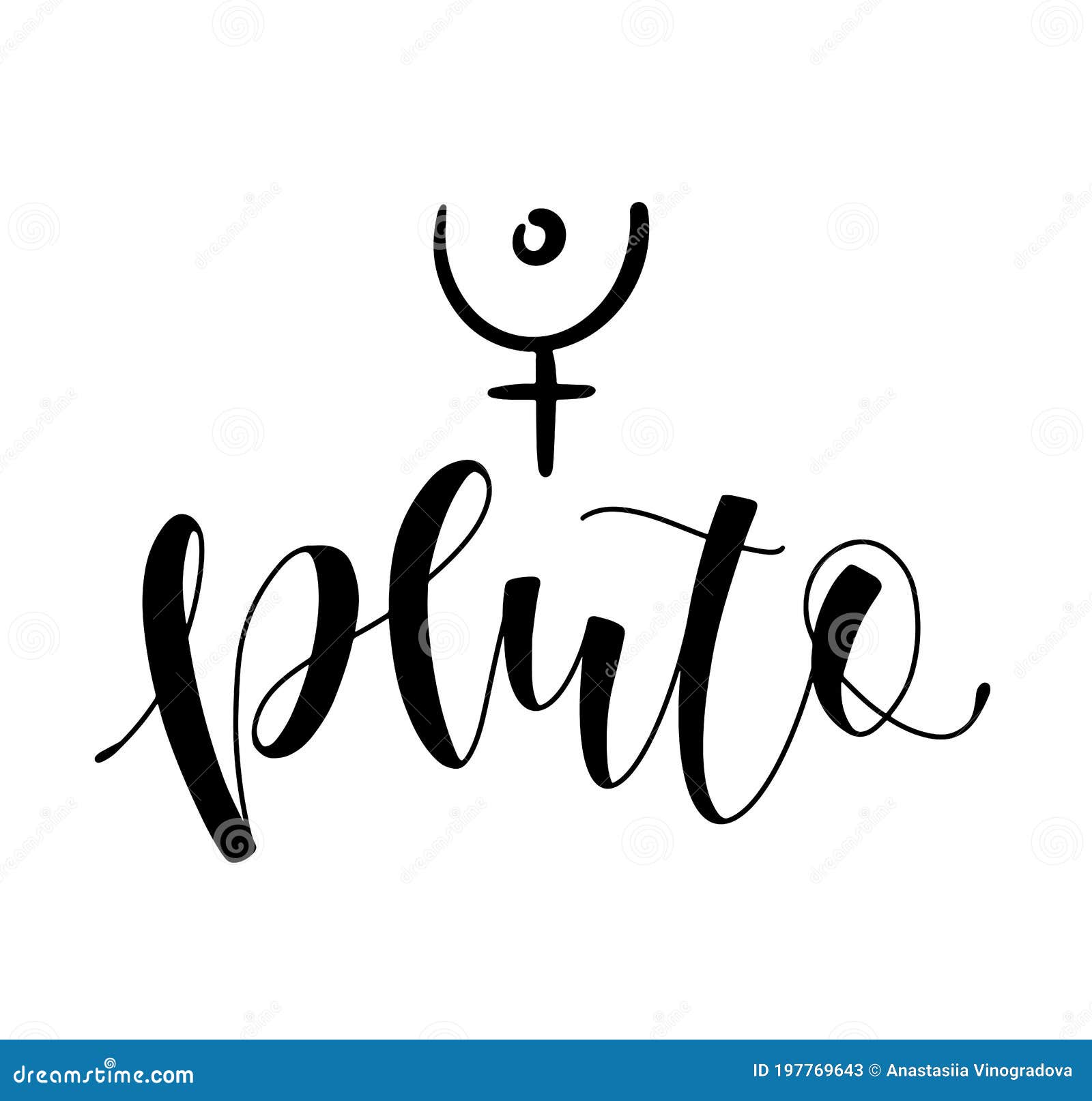 Pluto - Astrological Symbol and Hand Drawn Lettering. Black Vector ...