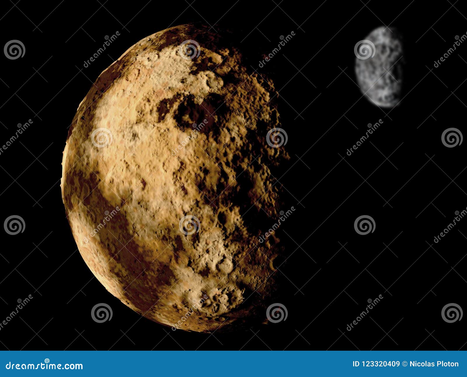 Pluto and Its Moon Charon, 3d Illustration Stock Illustration ...