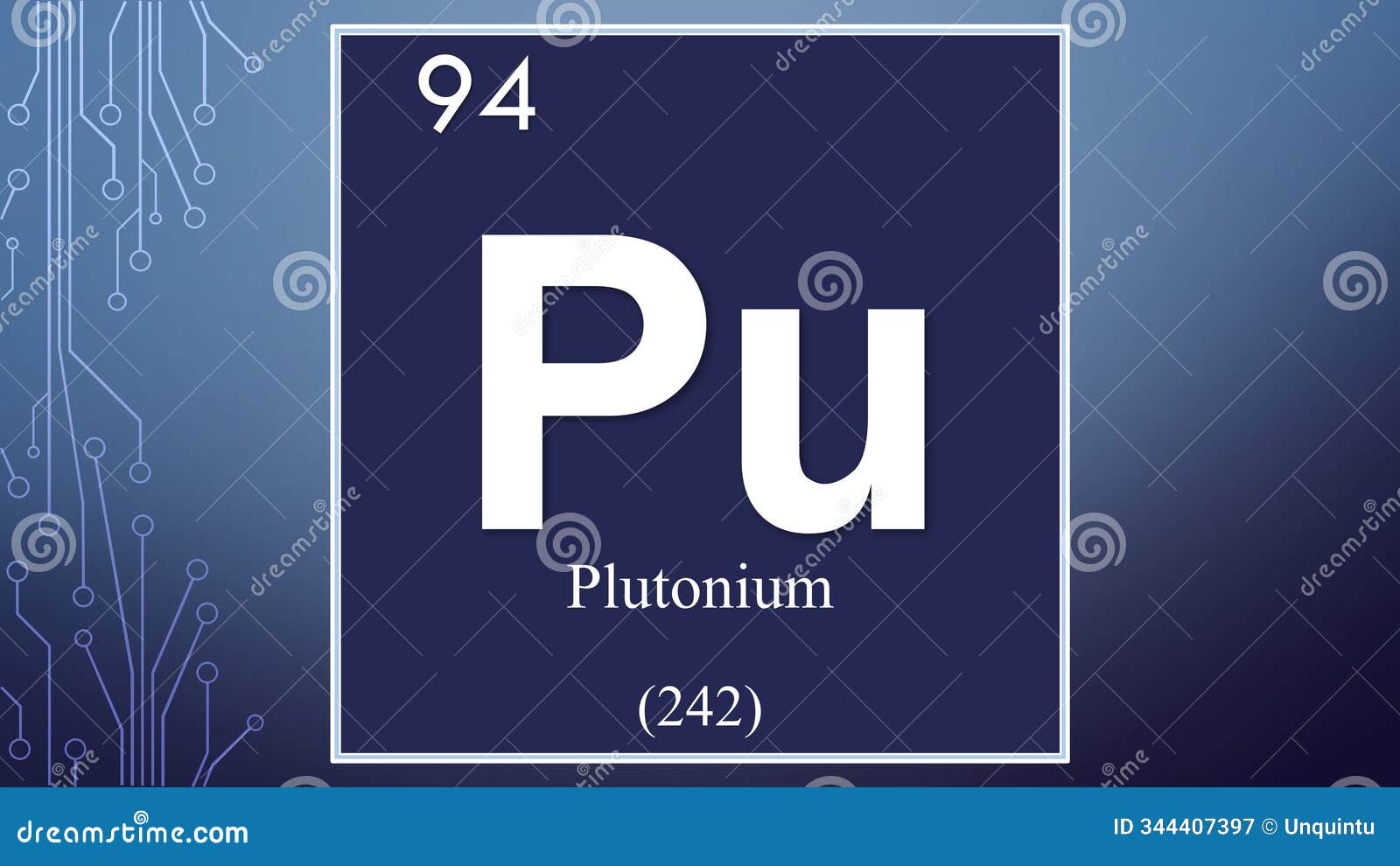 Plutonium Chemical Element Symbol on Warm Blue Abstract Background ...