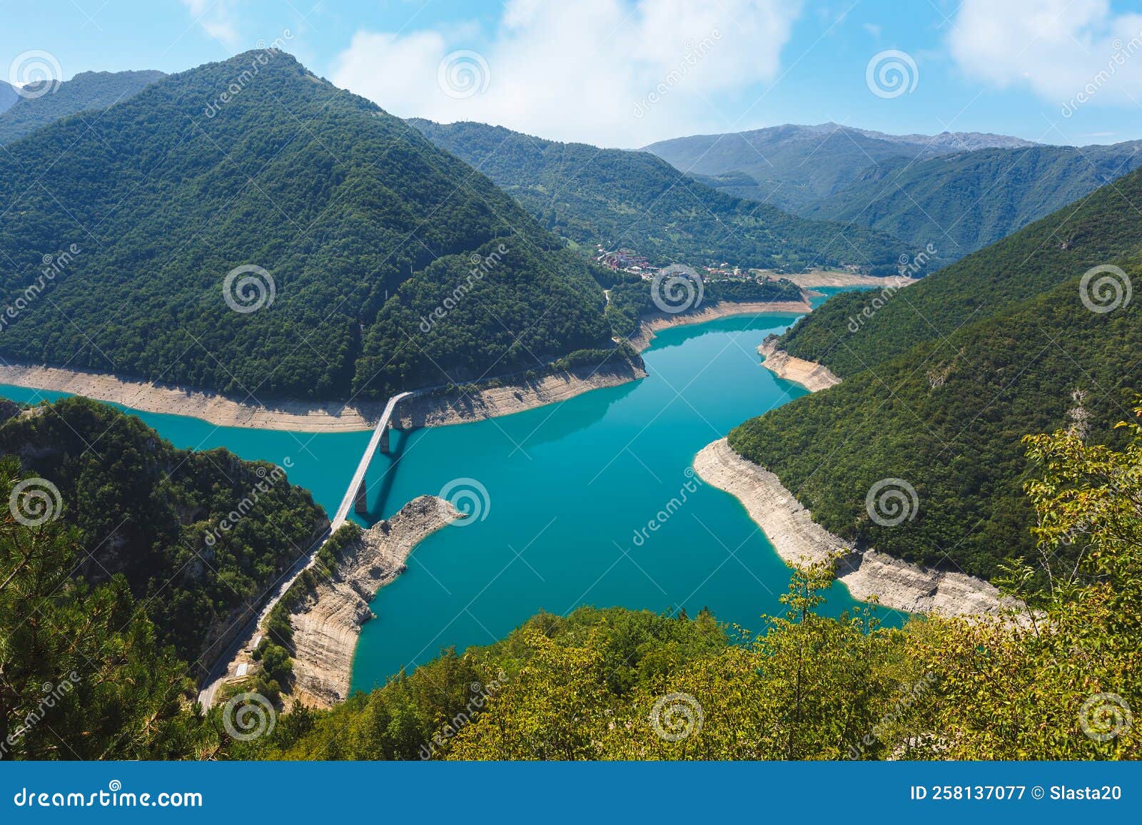 Famous Piva Canyon and Bridge Across the Lake. PluÅ¾ine Municipality ...