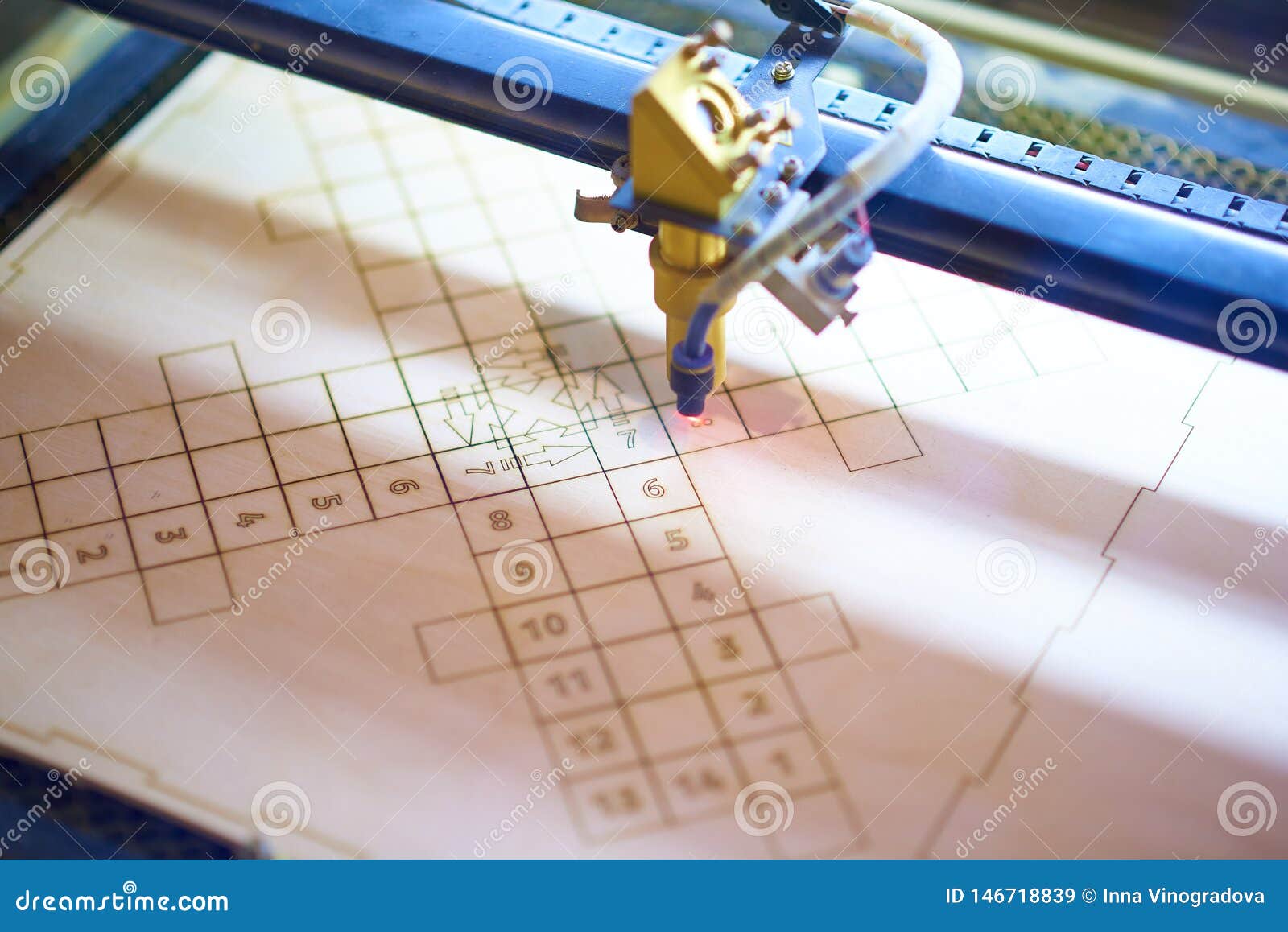 Plywood Laser Cutting Process Close Up Stock Image - Image of computer ...
