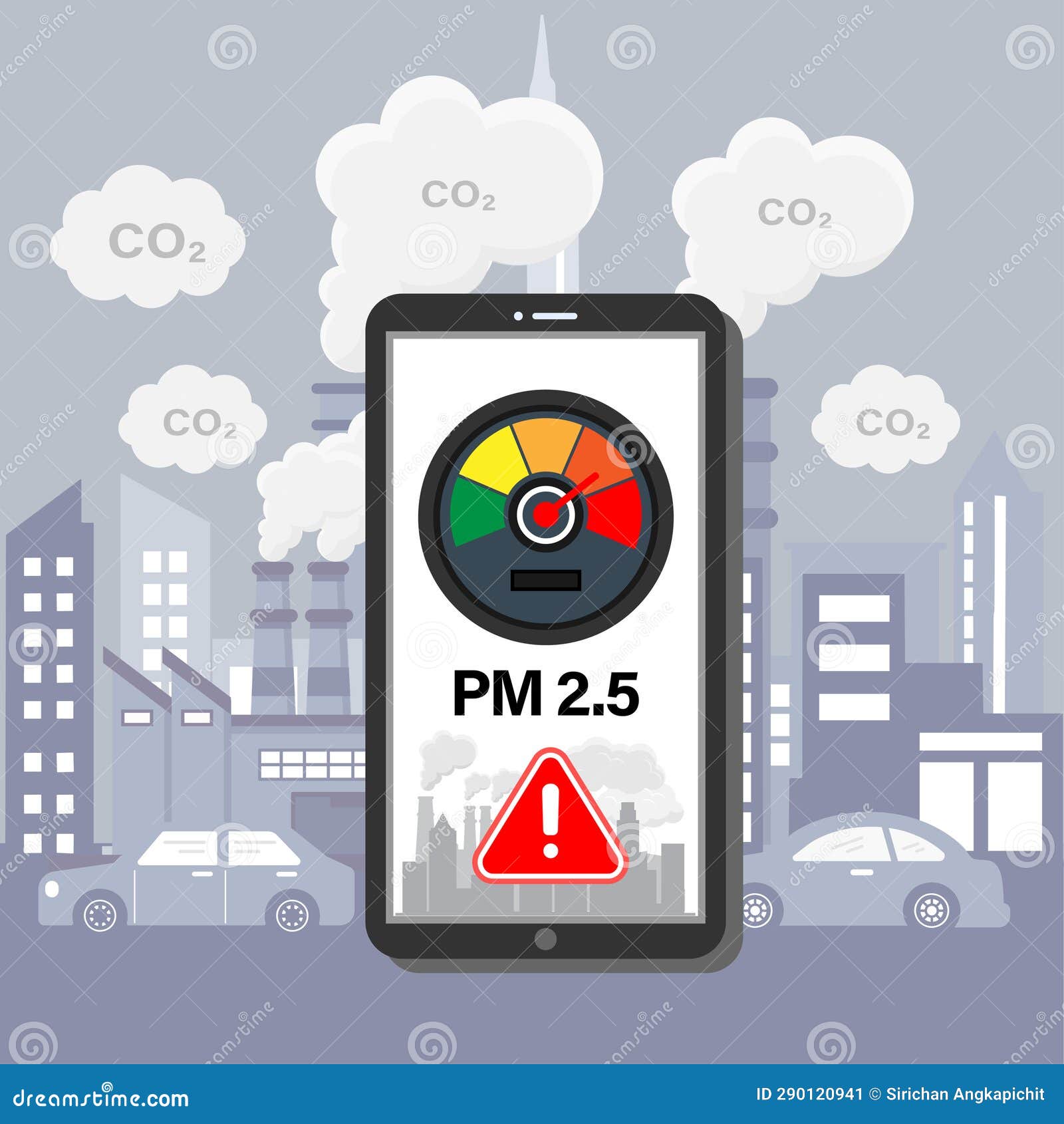 Air Pollution Alert. PM2.5 Alerts Meter Smartphone Notification, Dirty ...