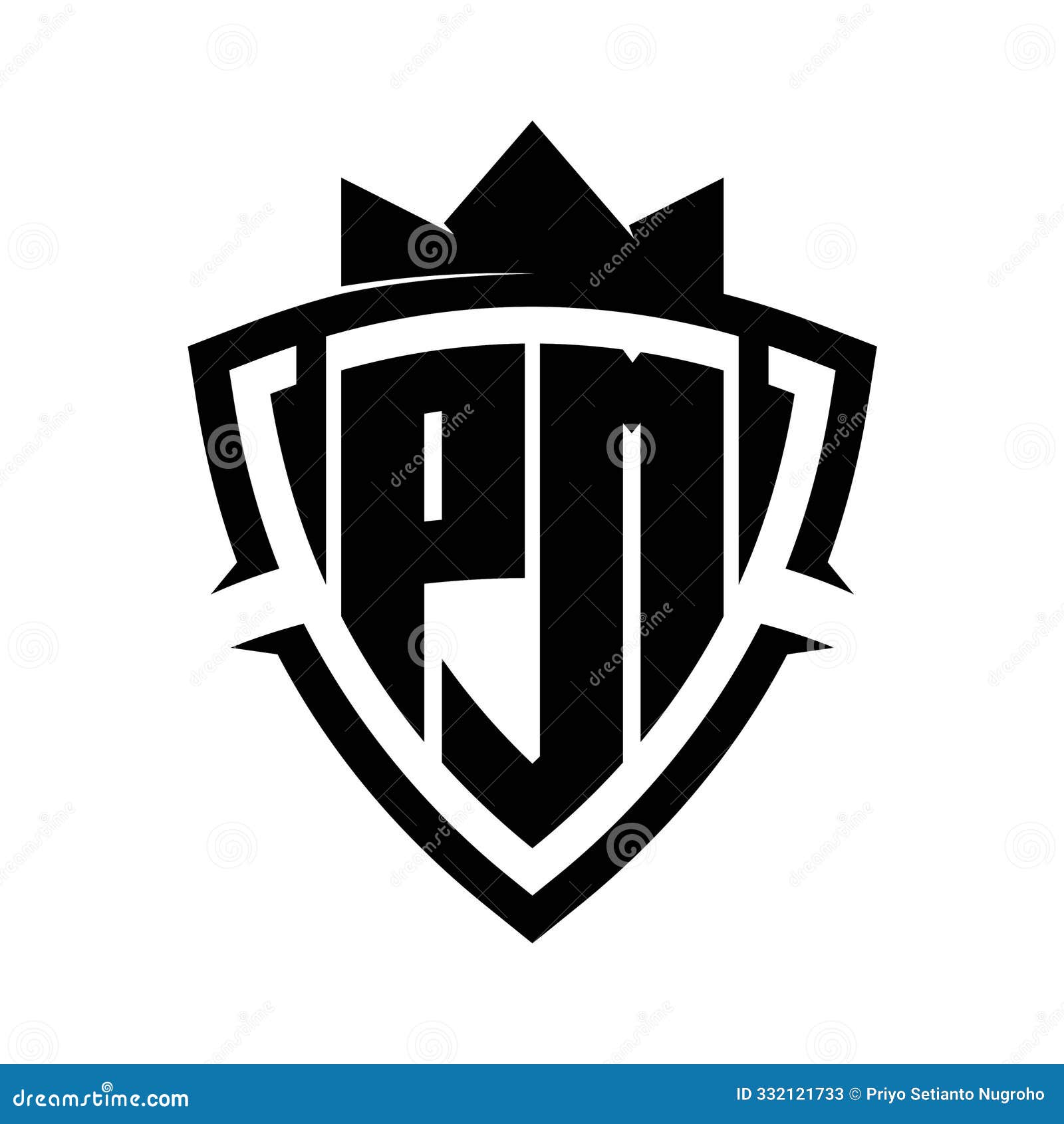 PM Letter Bold Monogram Triangle Curve Shield Shape with Crown Black ...