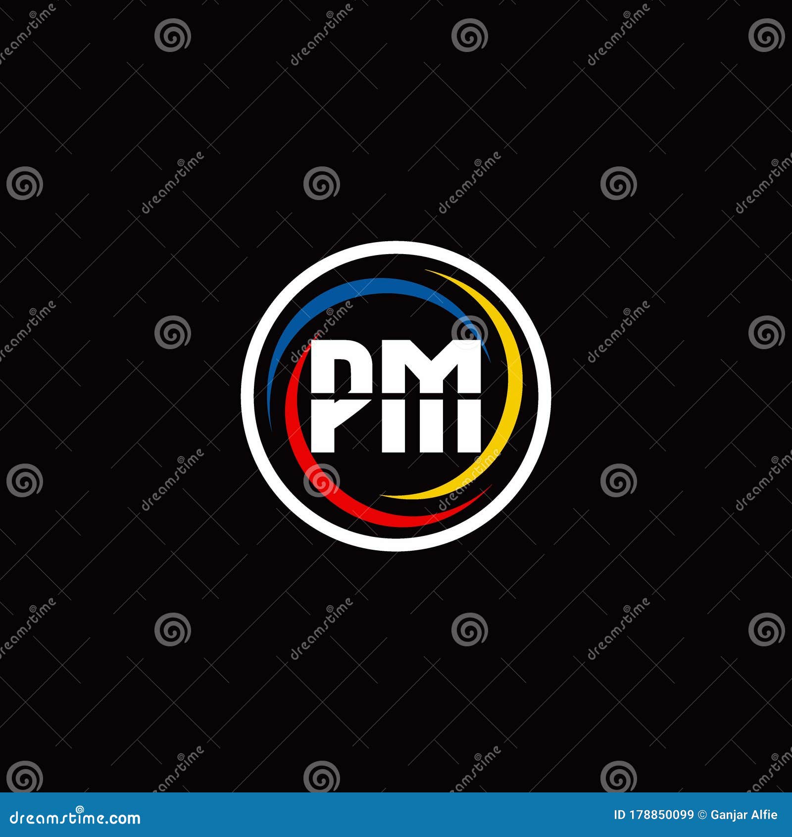 PM Monogram Logo Isolated on Circle Shape with 3 Slash Colors Rounded ...