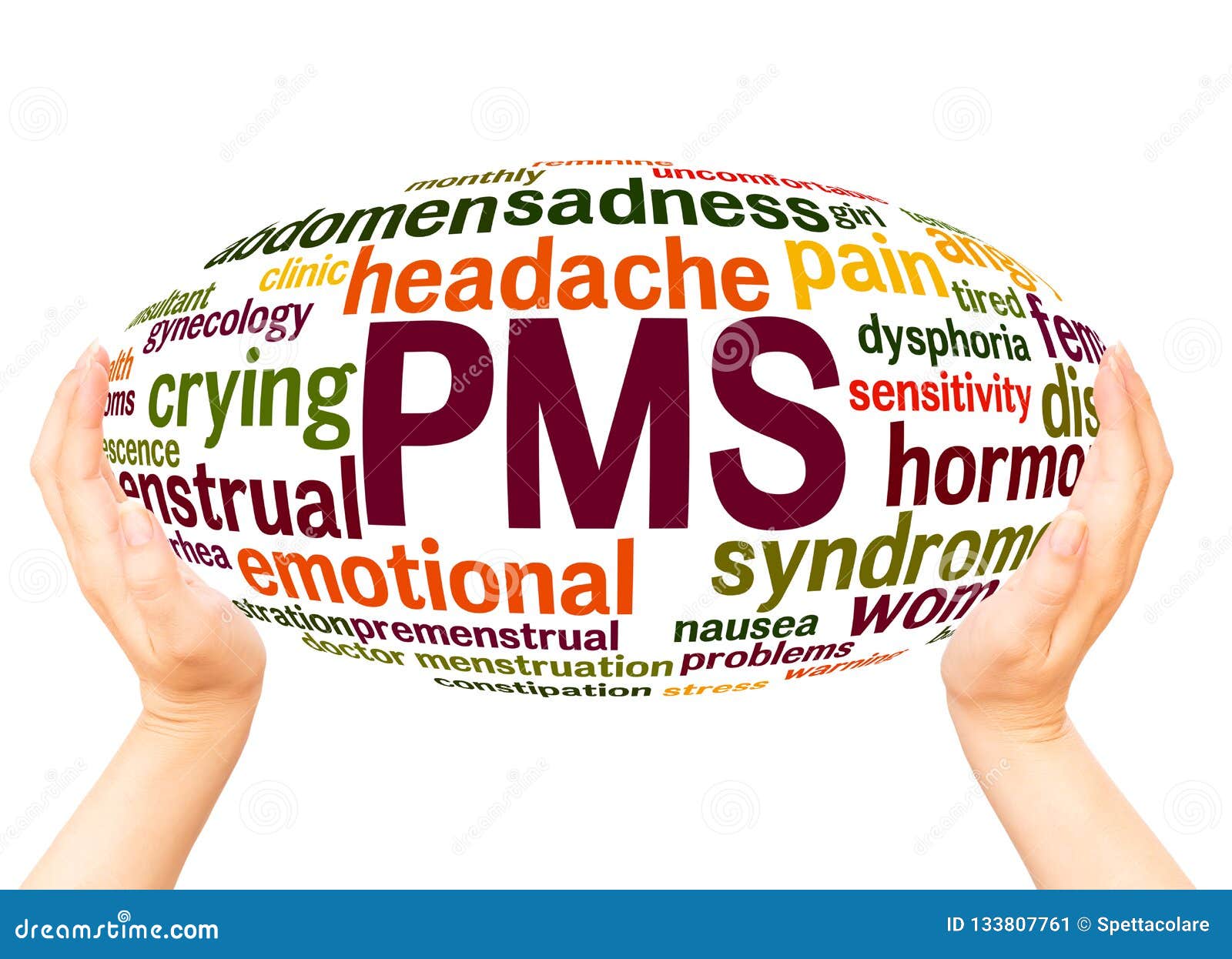 PMS Word Cloud Hand Sphere Concept Stock Image - Image of adolescence ...