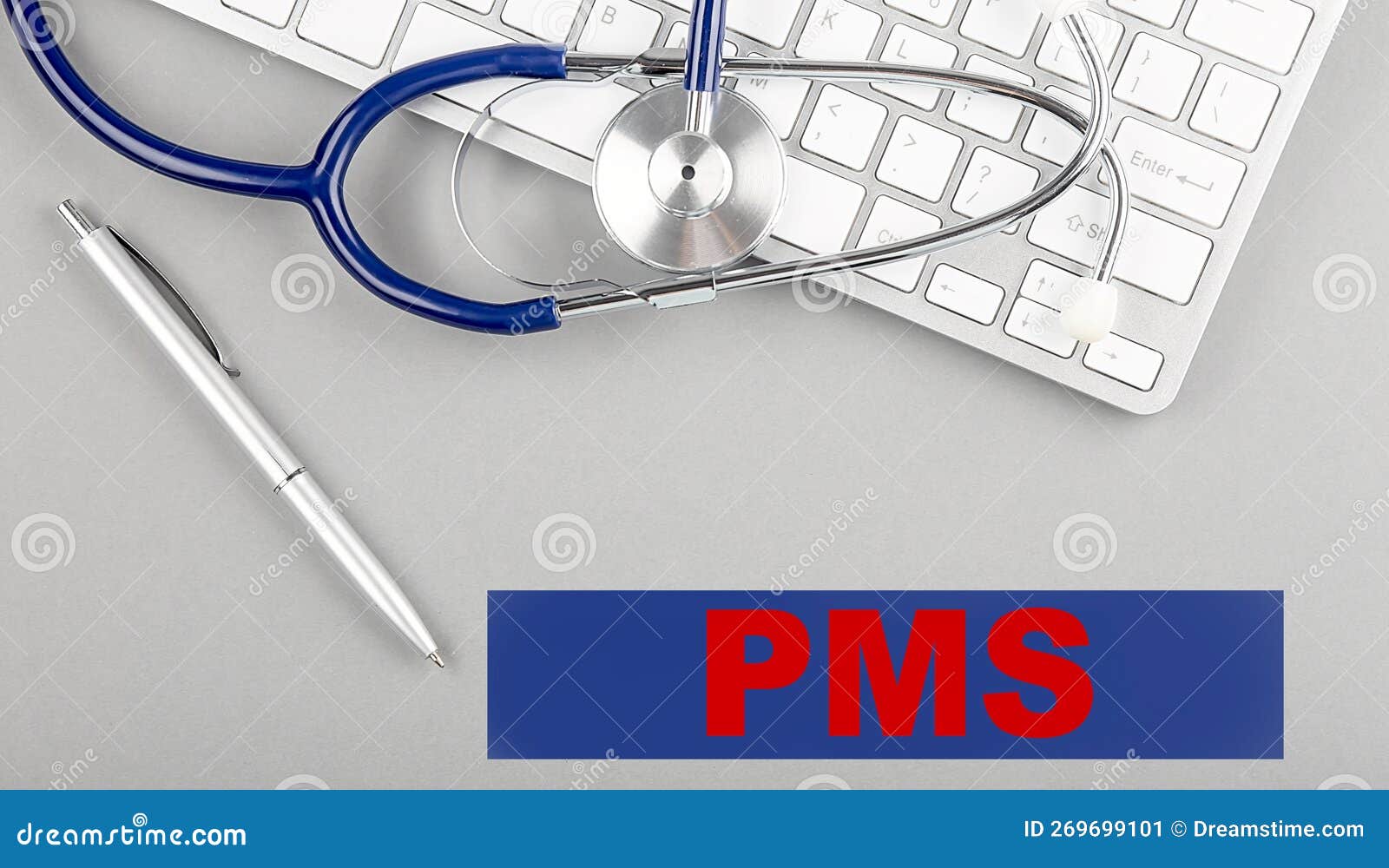 PMS Word with Stethoscope on Keyboard on Grey Background Stock Image ...