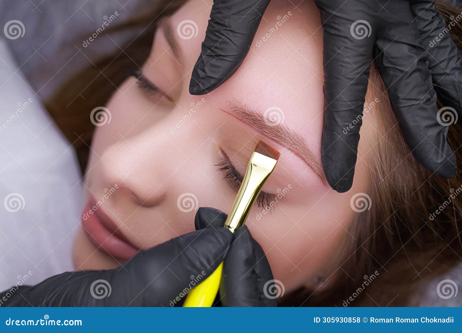 PMU Procedure, Permanent Eyebrow Makeup. Stock Photo - Image of makeup, gloves: 305930858